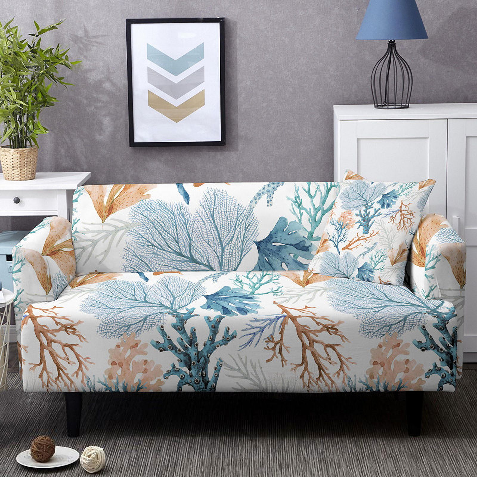 Underwater Coral Design Sofa Cover Elastic Material Slipcover For ...