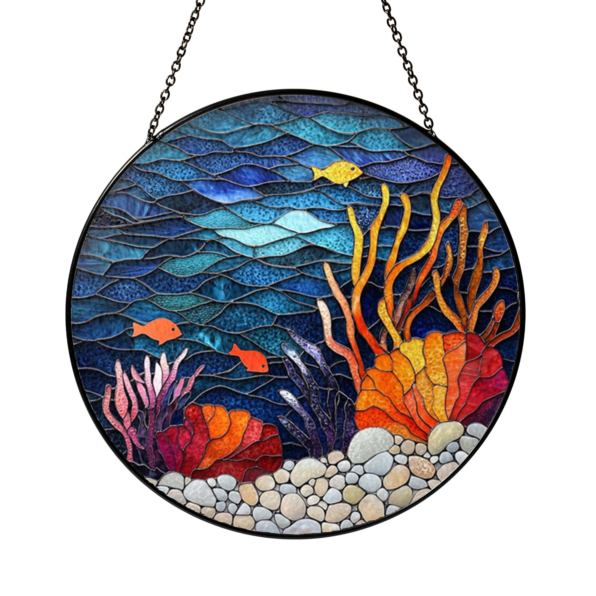 Underwater Coral Reef with Tropical Fish Stained Glass Window Hanging ...