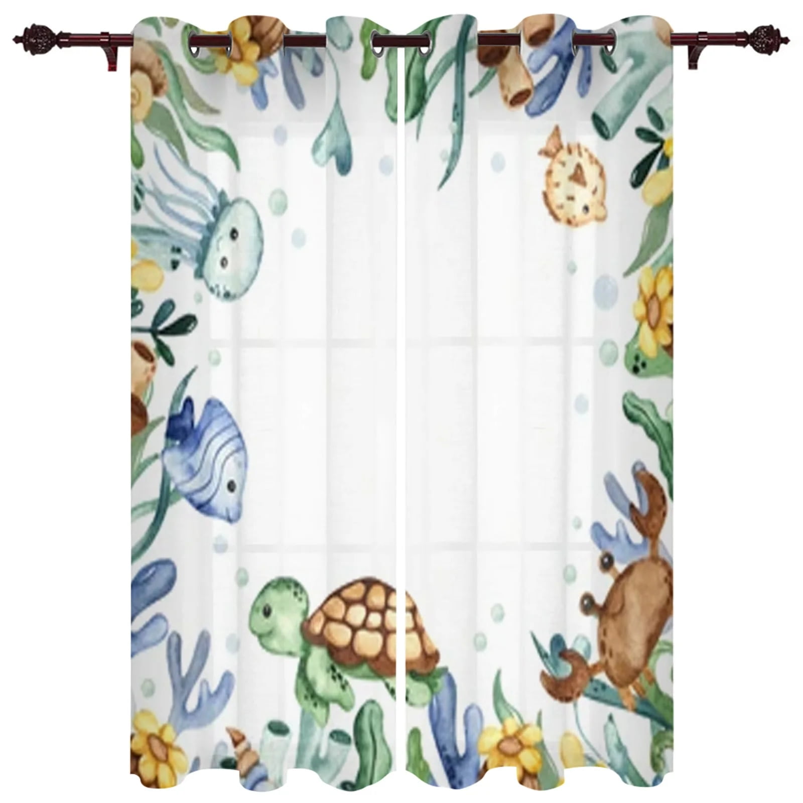 Underwater Creatures Sea Turtle Window Curtains For Living Room Bedroom ...
