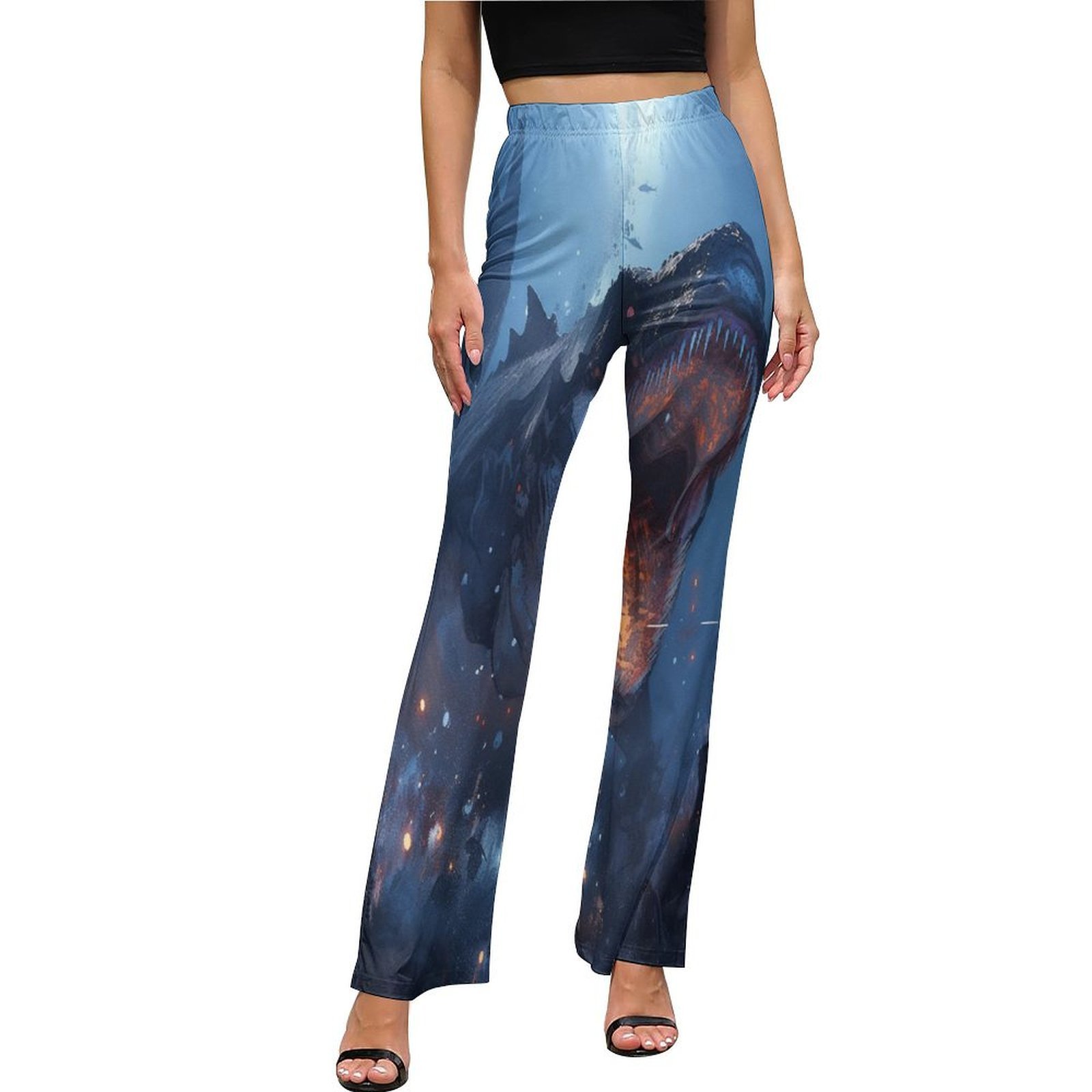 Underwater Dinosaur Scene High Waisted Casual Flared Trousers Summer ...
