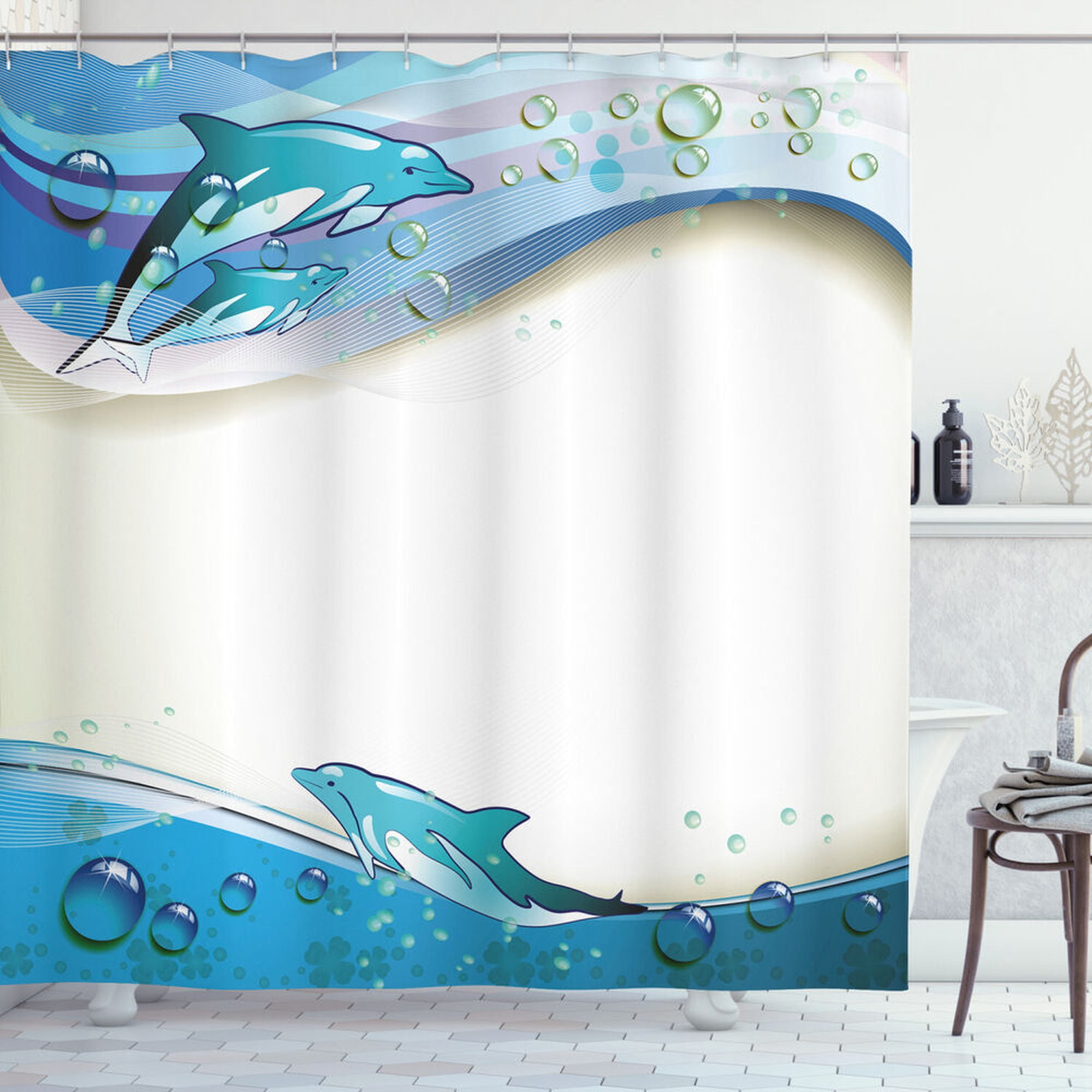 Underwater Dolphin Pod Shower Curtain Ocean Theme Bathroom Decor With
