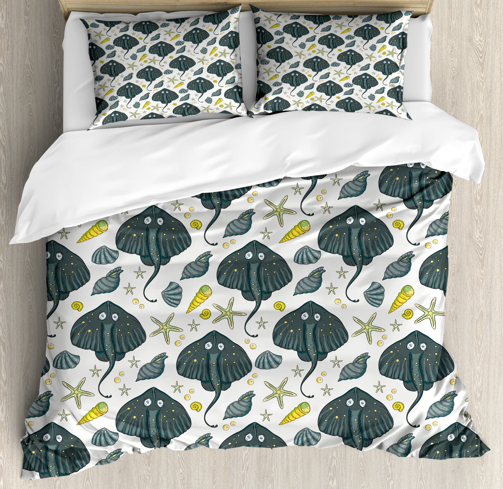Underwater Duvet Cover Set, Funny Stingray and Starfish Nautilus Sea ...