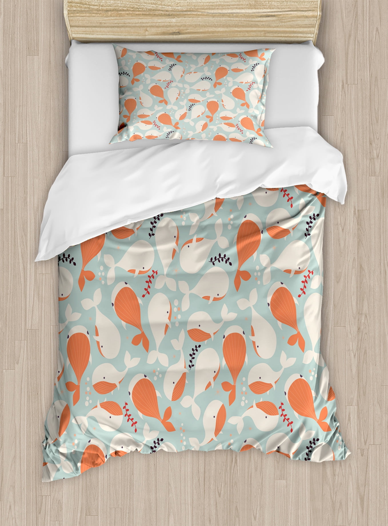 Underwater Duvet Cover Set, Ocean Animal Whales Swimming Pattern Marine ...