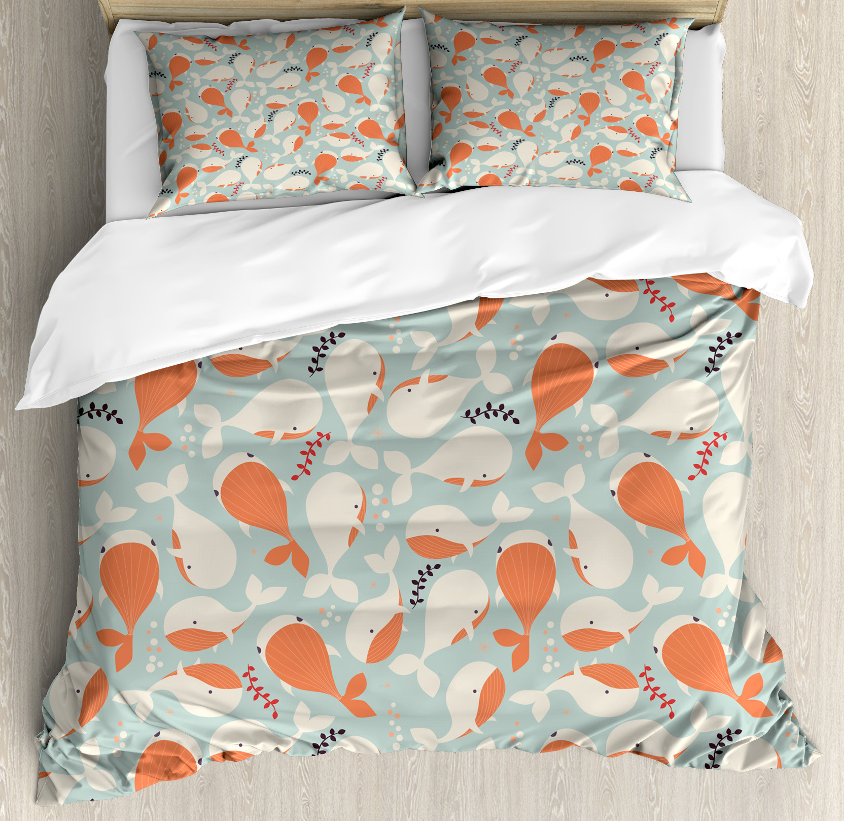 Underwater Duvet Cover Set, Ocean Animal Whales Swimming Pattern Marine ...