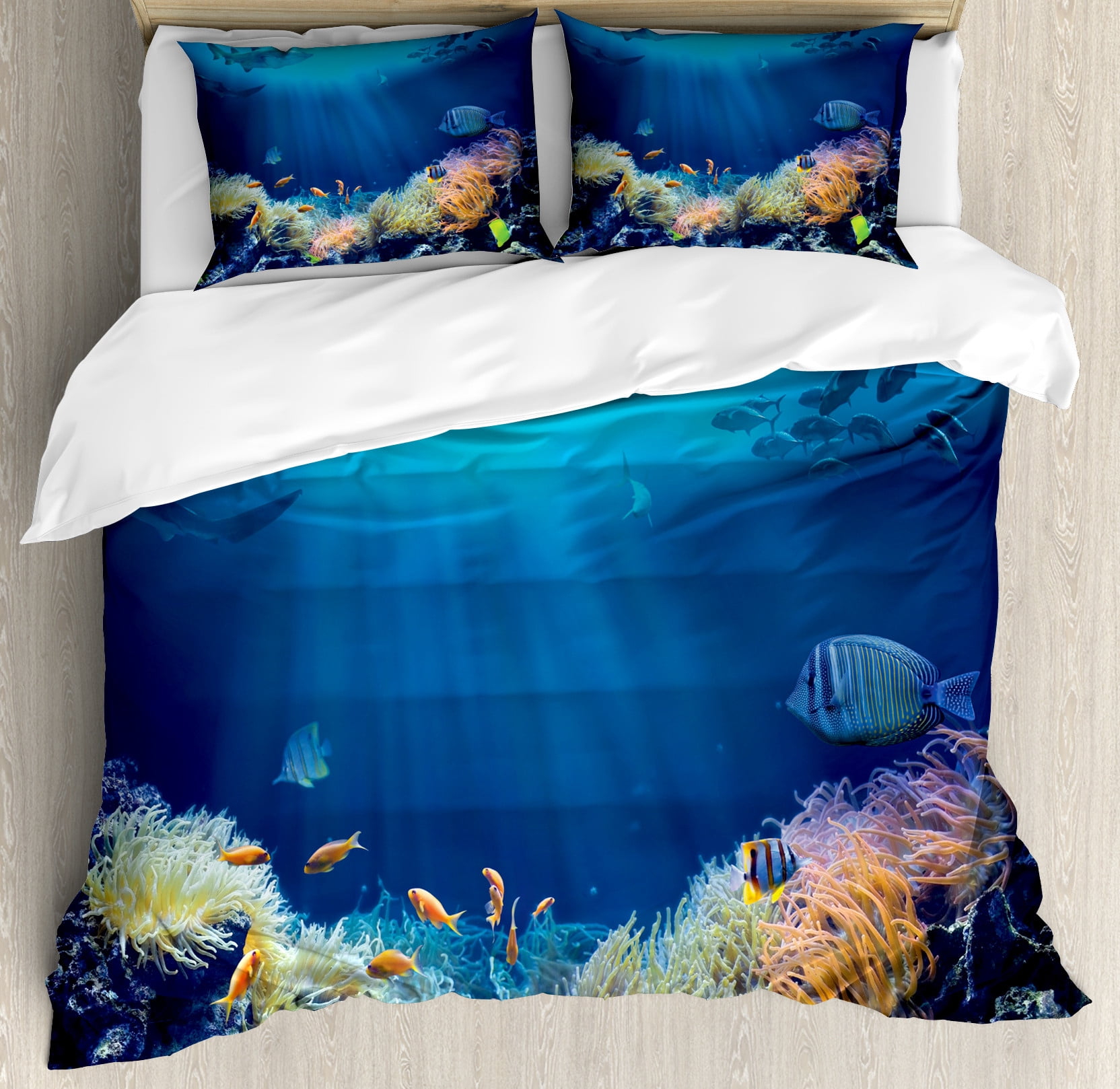 Underwater Duvet Cover Set, Various Fish in the Ocean Tranquil Marine ...