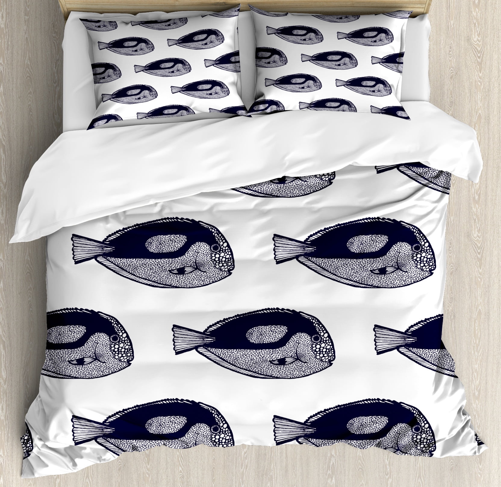 Underwater Duvet Cover Sets, Monochrome Surgeonfish Pattern in Hand ...