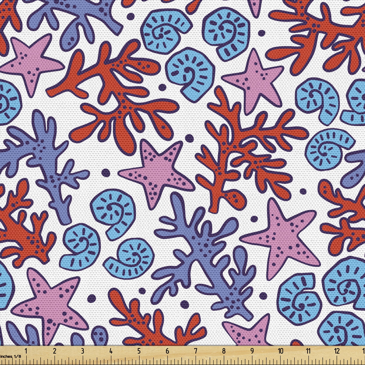 Underwater Fabric by the Yard, Algae Seaweed Starfish Mollusk Corals ...