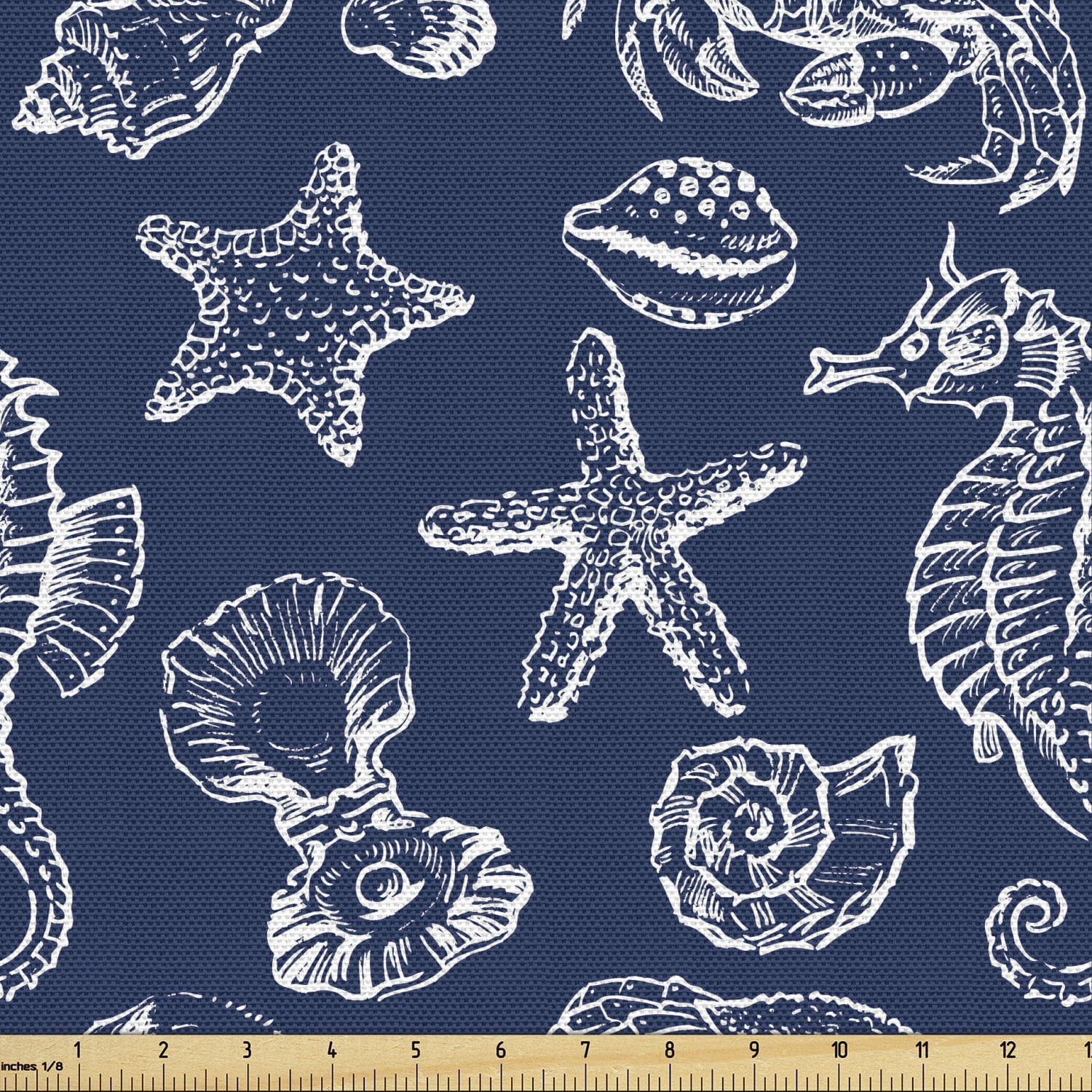 Ambesonne Underwater Fabric by the Yard Upholstery, Shells Seahorses ...