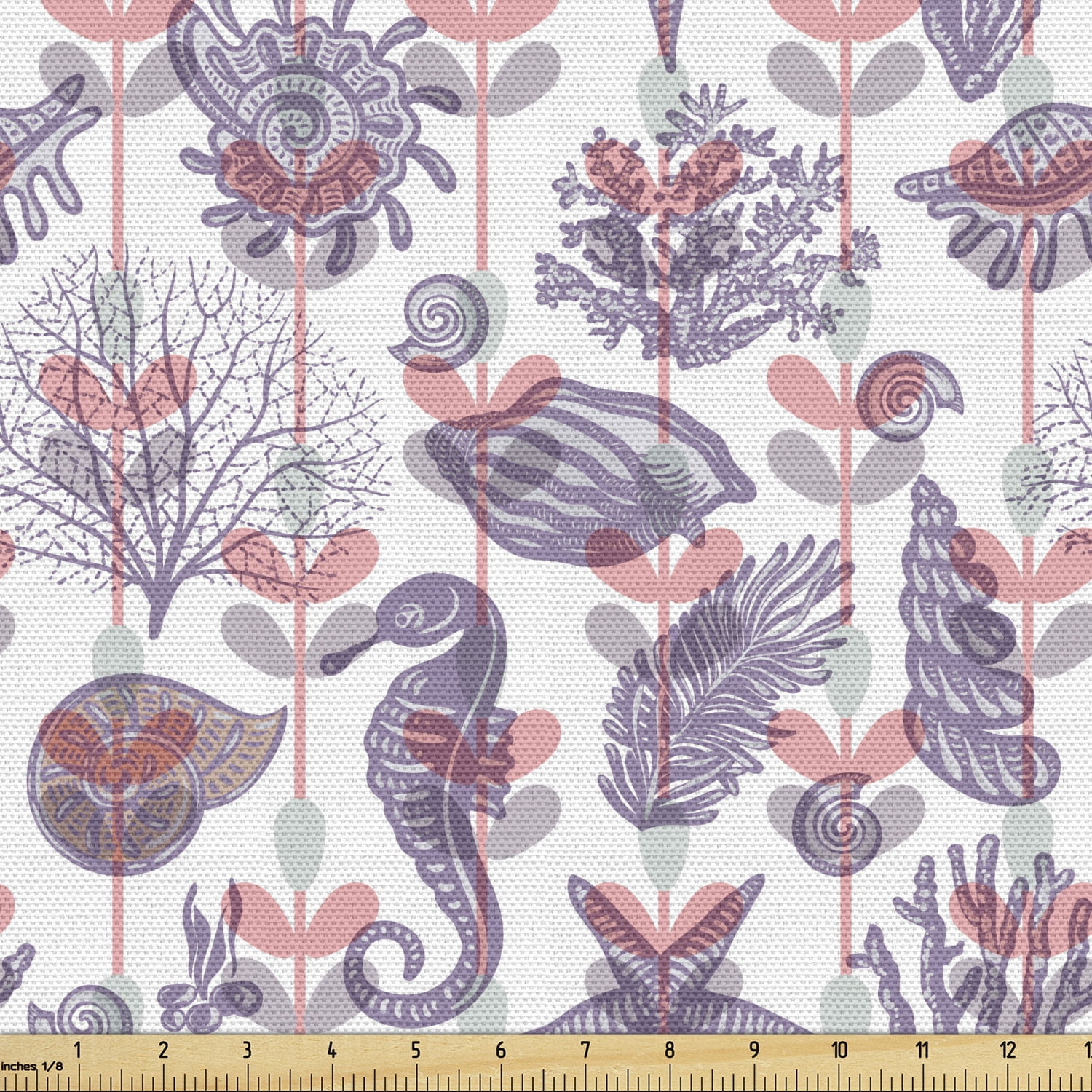 Ambesonne Underwater Fabric by the Yard Upholstery, Coral Seahorse ...