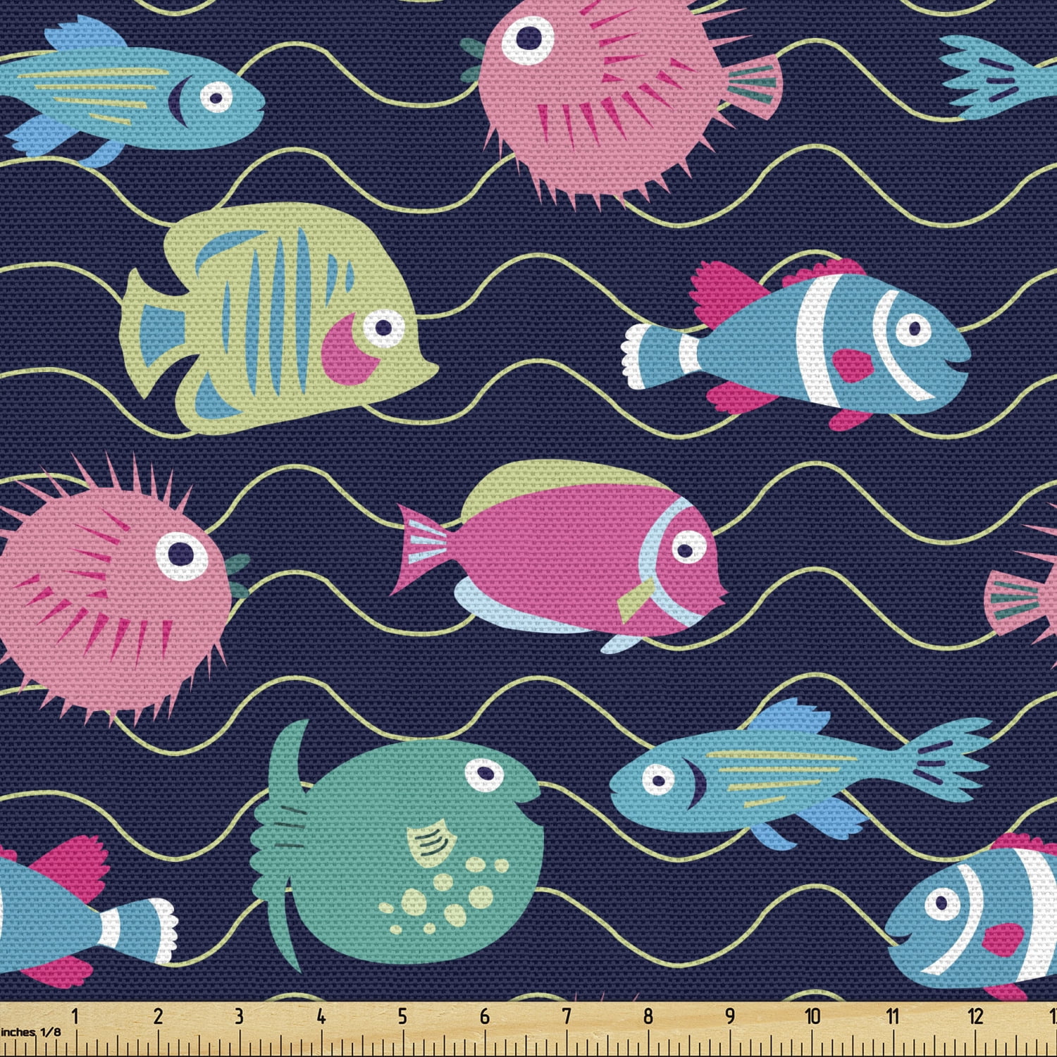Ambesonne Underwater Fabric by the Yard Upholstery, Funny Ocean Animals ...
