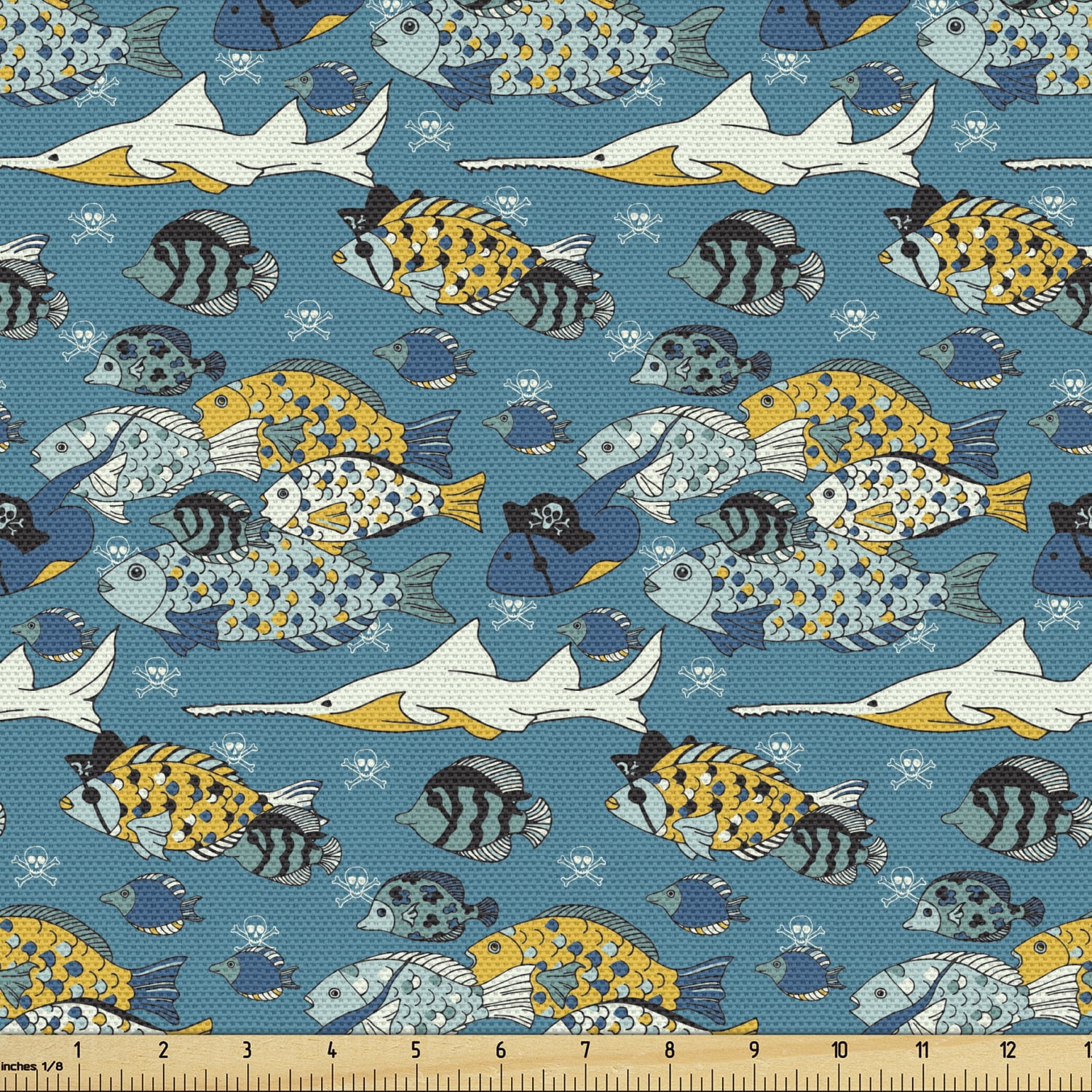 Underwater Fabric by the Yard, Illustration of Pirate Marine Pattern ...