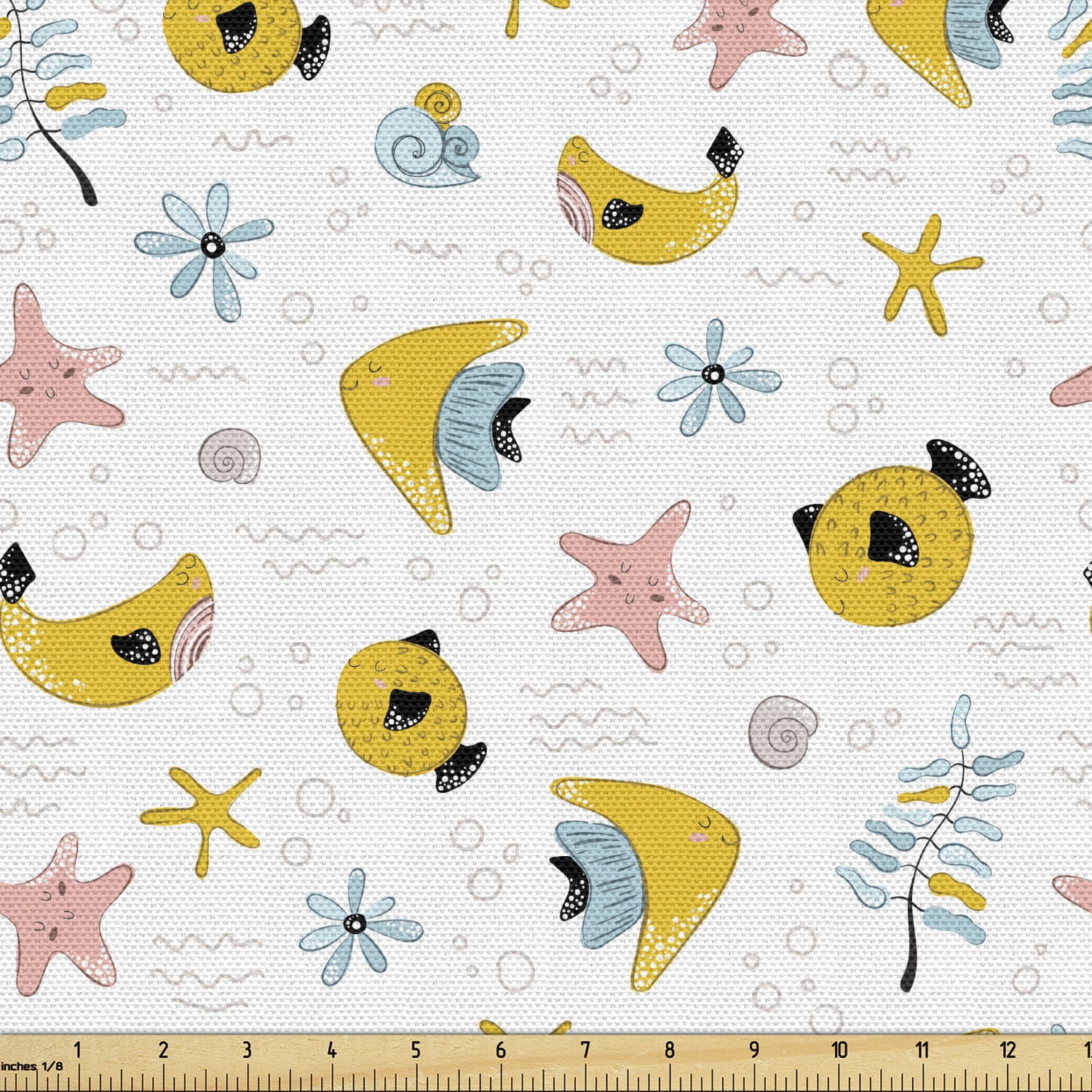Ambesonne Underwater Fabric by the Yard Upholstery, Oceanic Animals ...