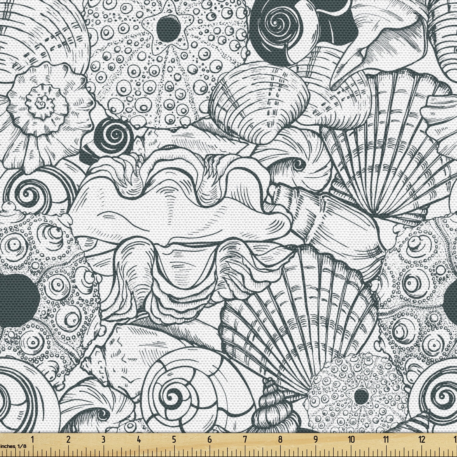 Ambesonne Underwater Fabric by the Yard Upholstery, Sea Shells Sketchy ...