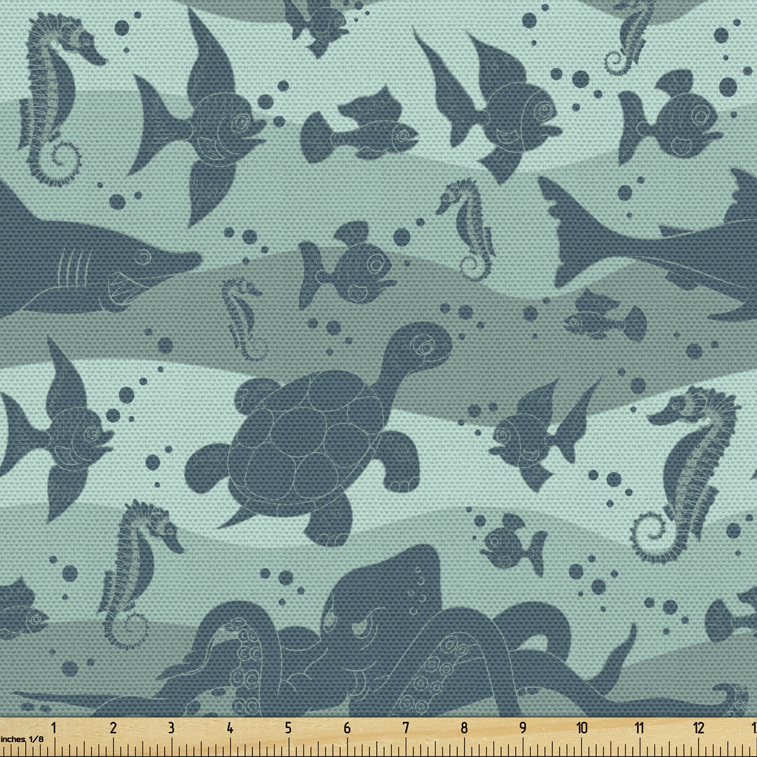 Ambesonne Underwater Fabric by the Yard Upholstery, Sea Life Creatures ...