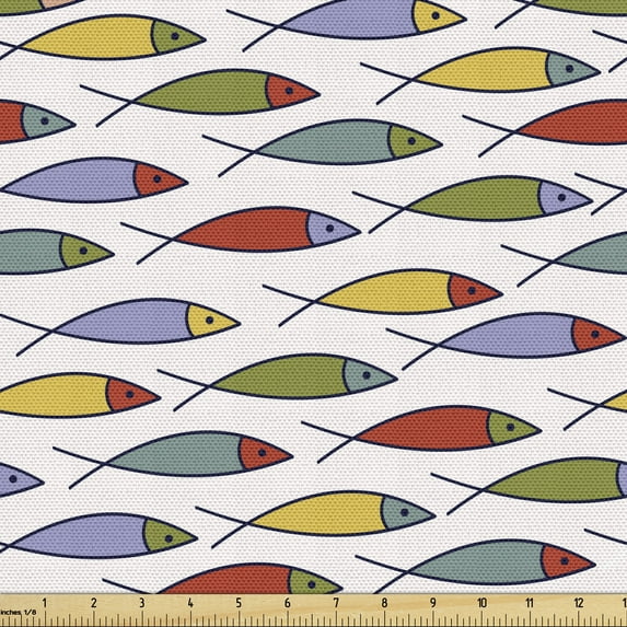 Ambesonne Colorful Fabric by the Yard Upholstery, Fish Animals, 1 Yard ...