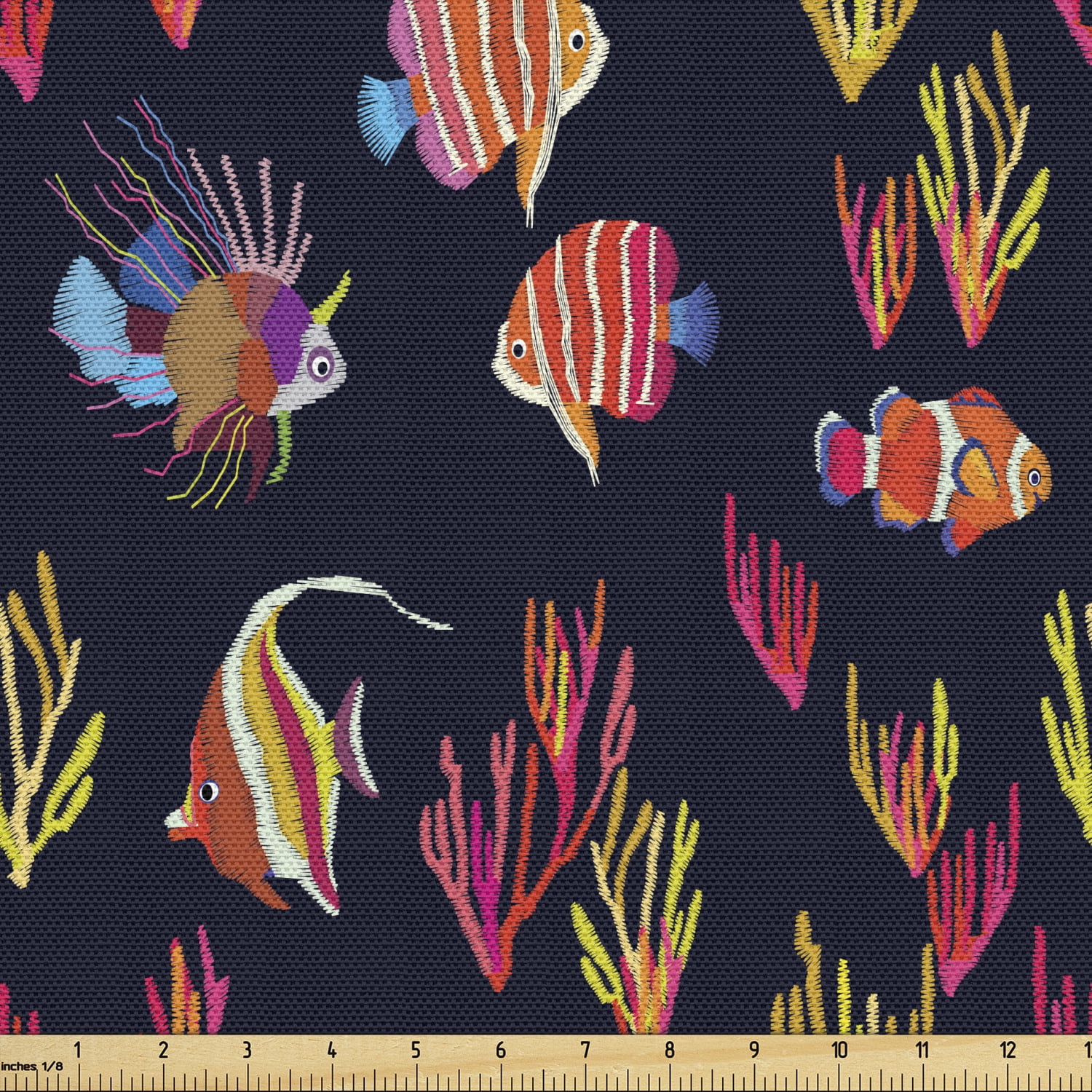 Underwater Fabric by the Yard, Watercolor Style Inspired Sea Fish with ...