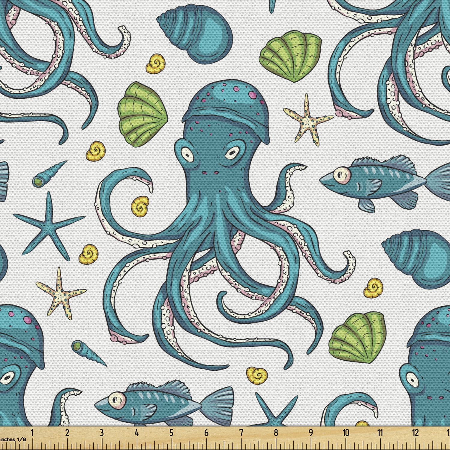 Underwater Fabric by the Yard, Wise Octopus with Ocean Creature ...