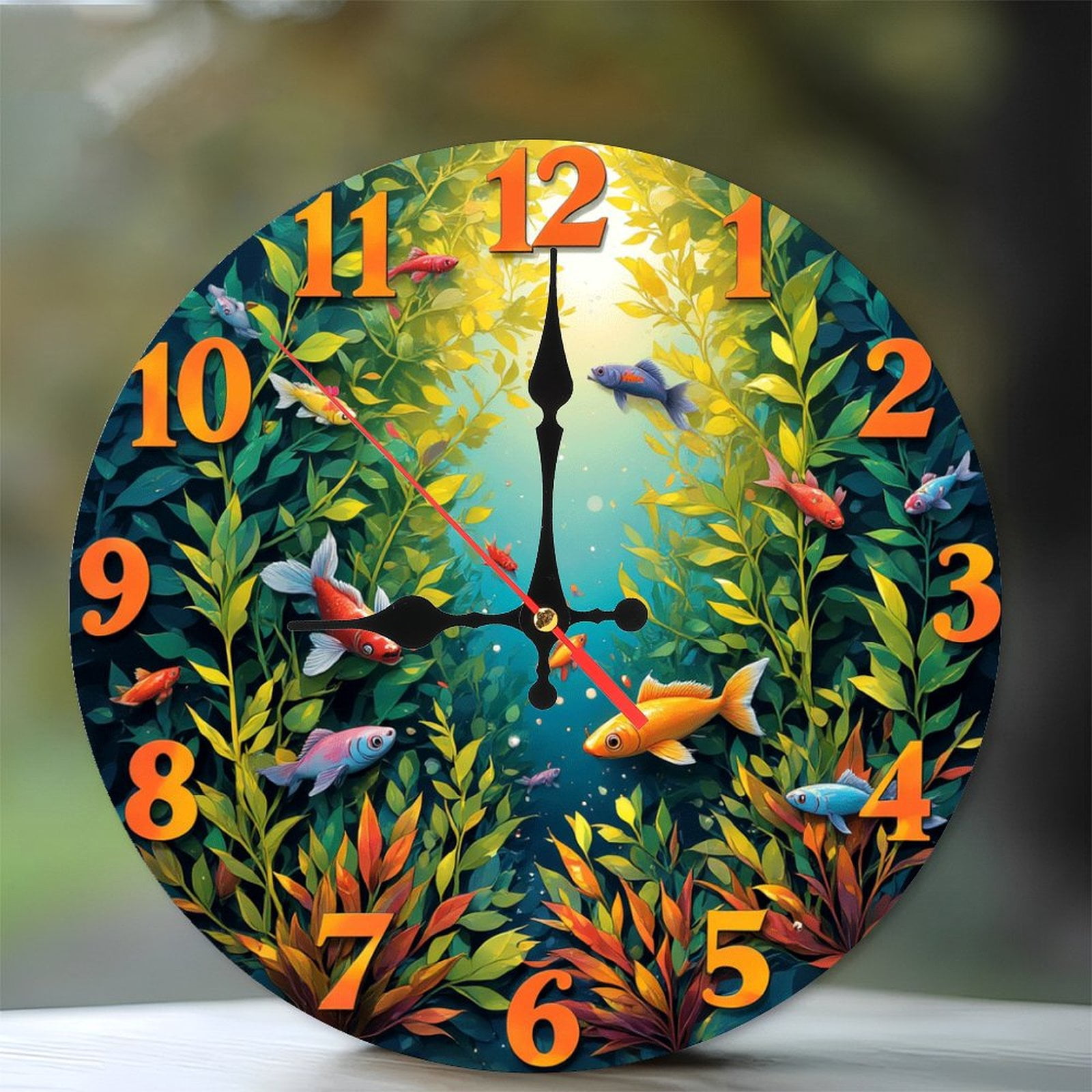 Underwater Fish Clock Wall Decor Colorful Koi Pond 10-Inch Silent ...