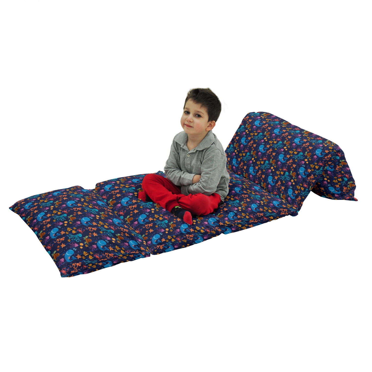 Underwater Floor Pillow Lounger Cover, Cartoon Drawn Sea Animals Whale ...