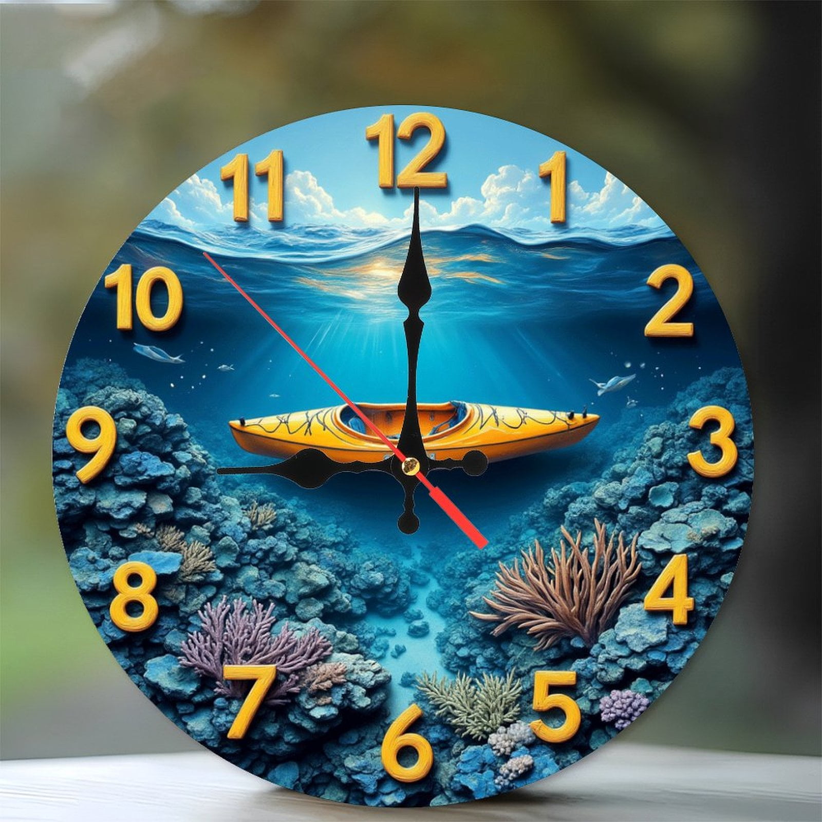 Underwater Kayaking Ocean Scene Wall Clock 10-Inch Silent Wooden Wall ...
