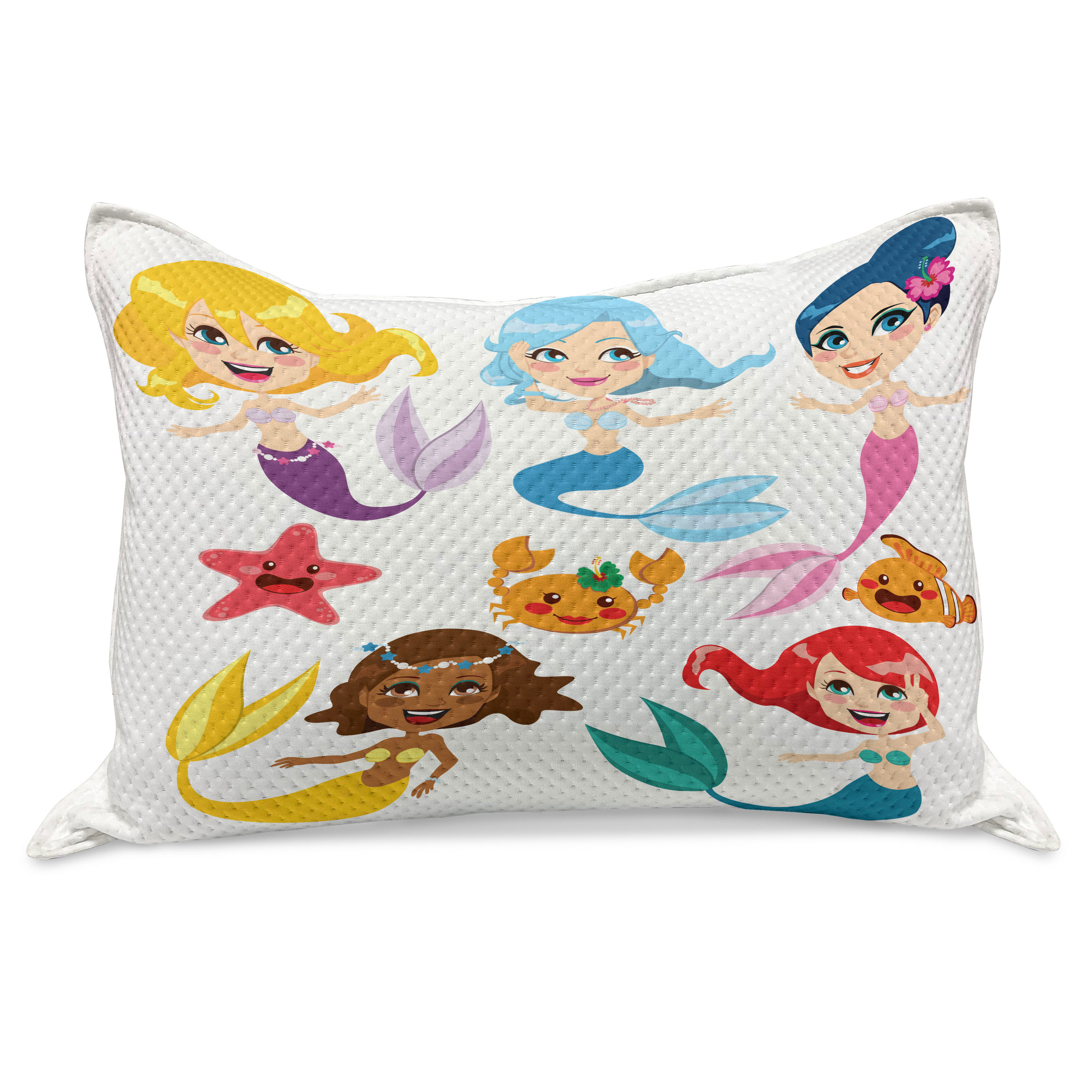 Underwater Knitted Quilt Pillowcover, Illustration of Colorful Mermaids ...