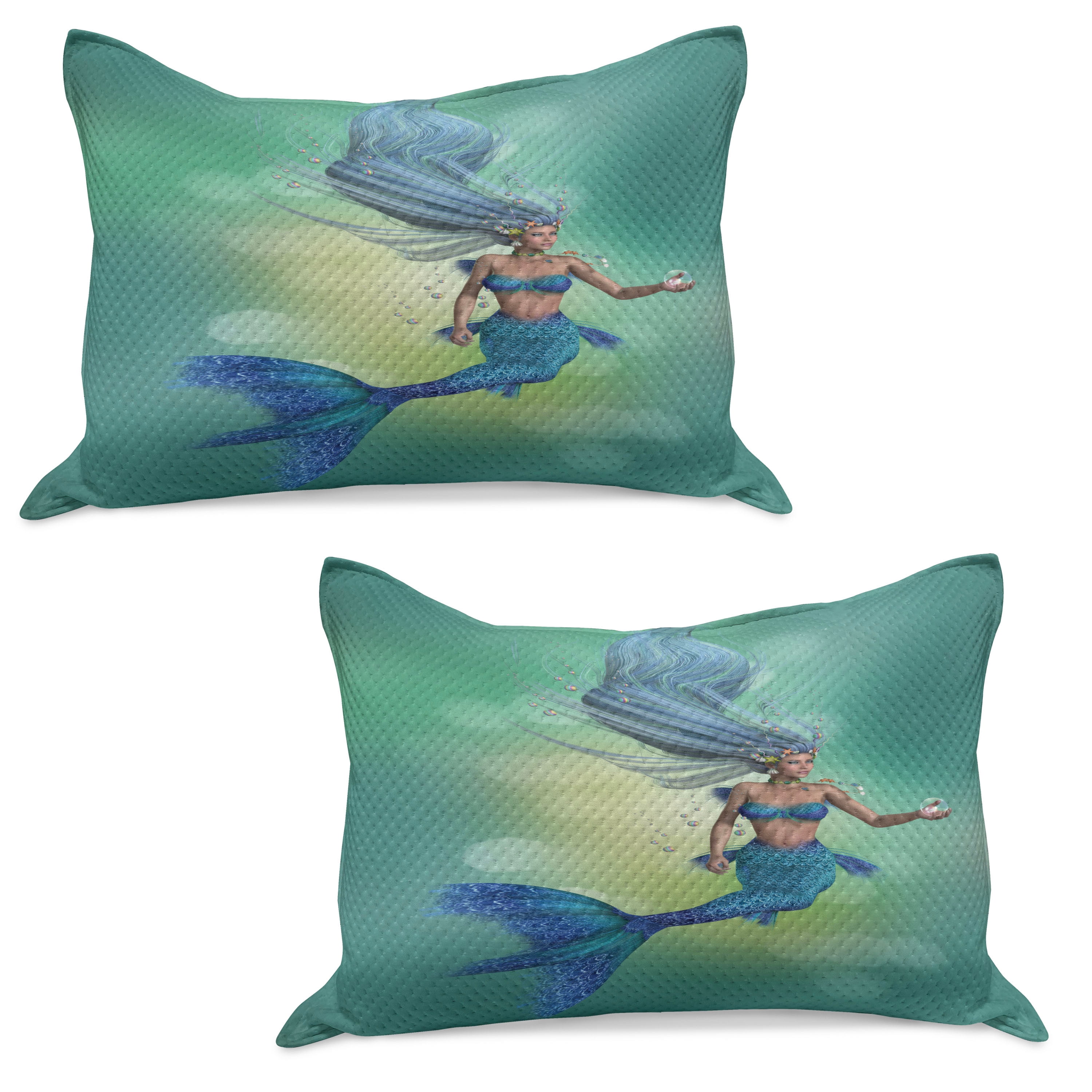 Underwater Knitted Quilt Pillowcover Set of 2, Mermaid Upper Body of a ...