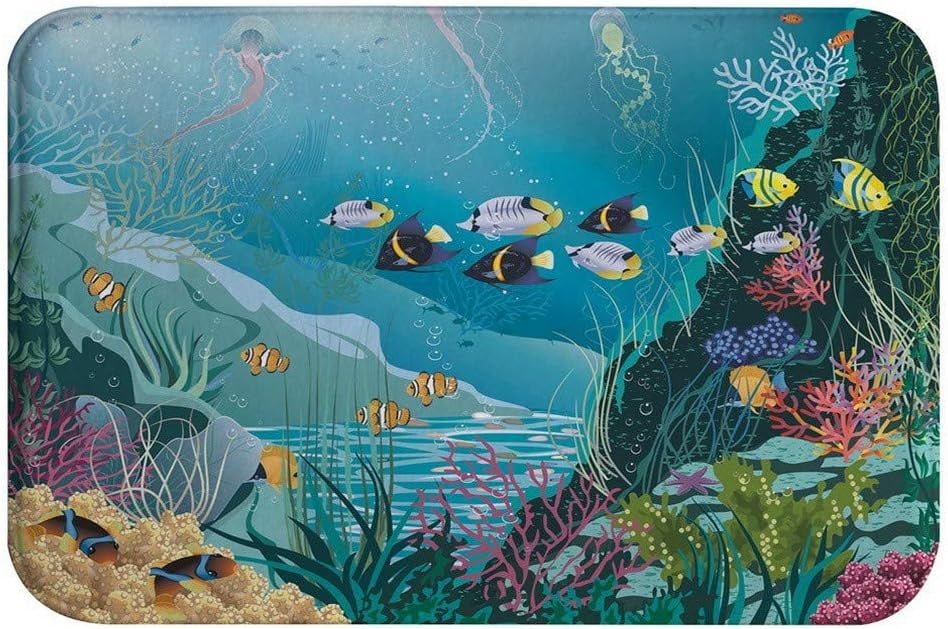 Underwater Landscape with Various Water Plants Fish Coral Reef Marine ...