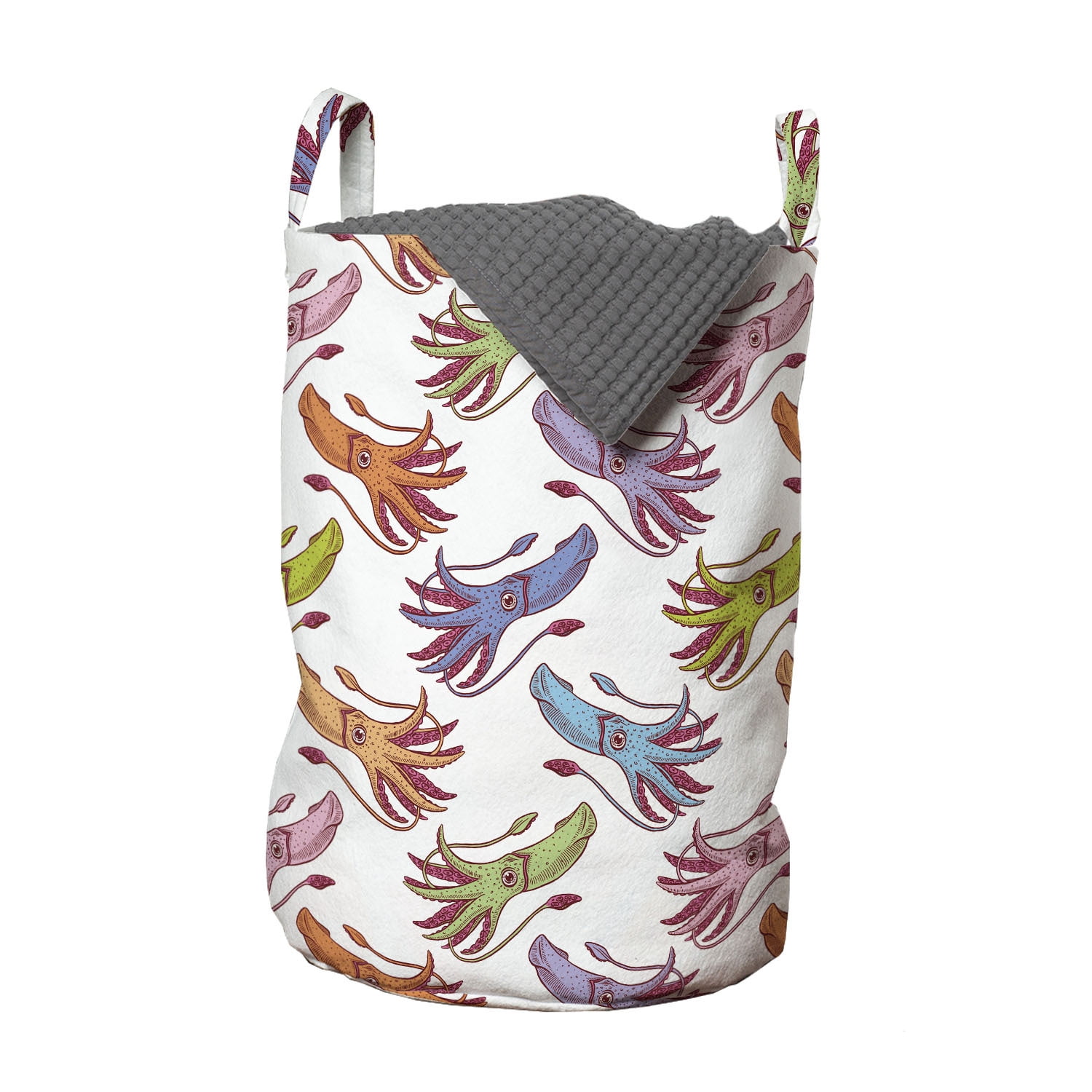Underwater Laundry Bag, Cartoon Style Squids in Various Colors Vibrant ...