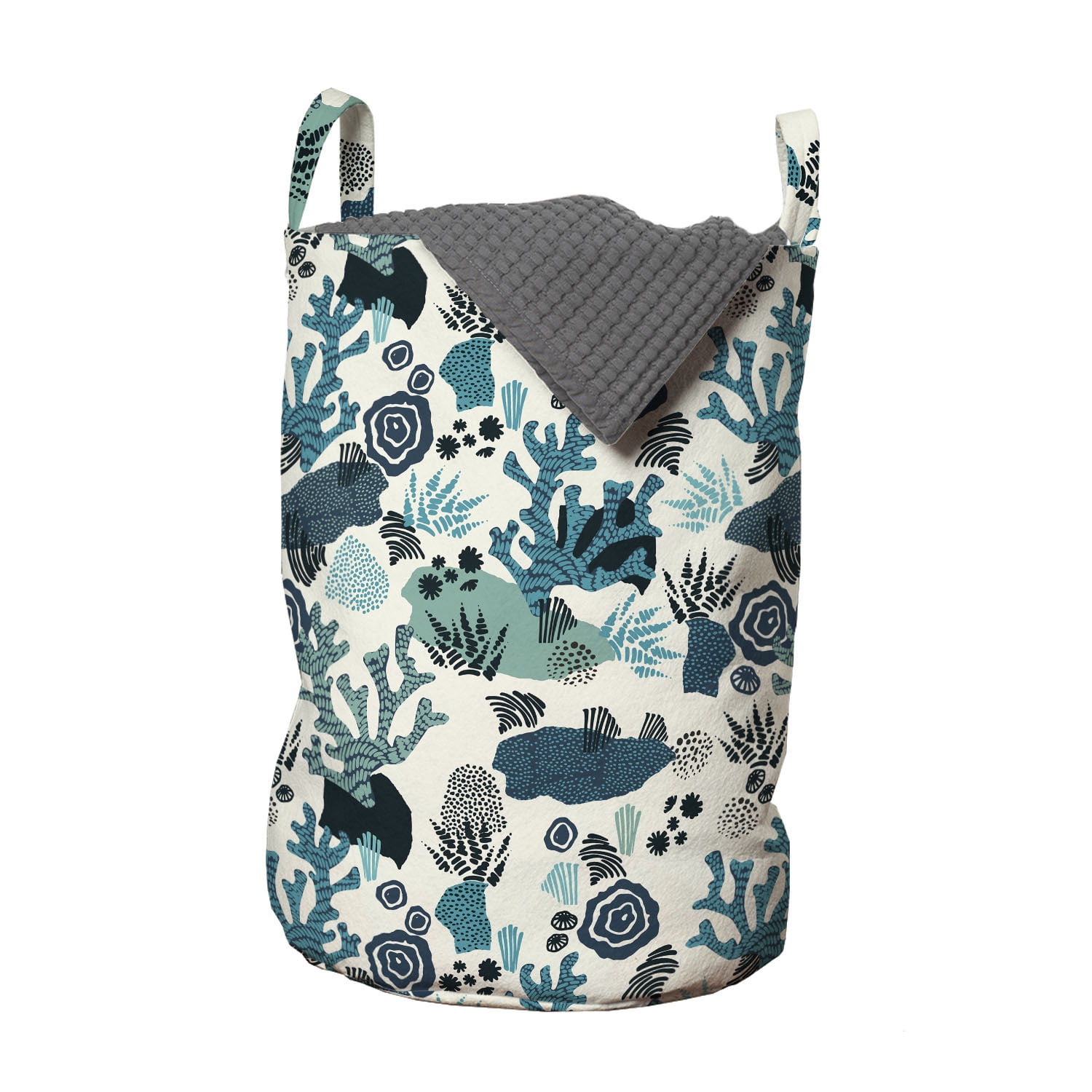 Underwater Laundry Bag, Marine Life Creatures Hand Drawn Coral Reef ...