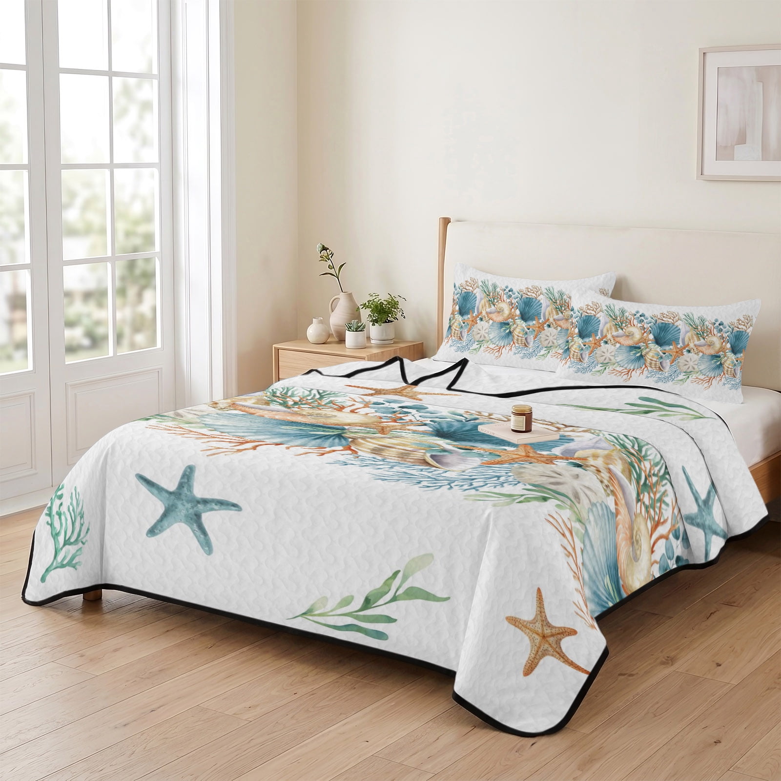 Underwater Life Ocean Coral Starfish 3 Pieces Quilt Set,1 Quilt with 2 ...