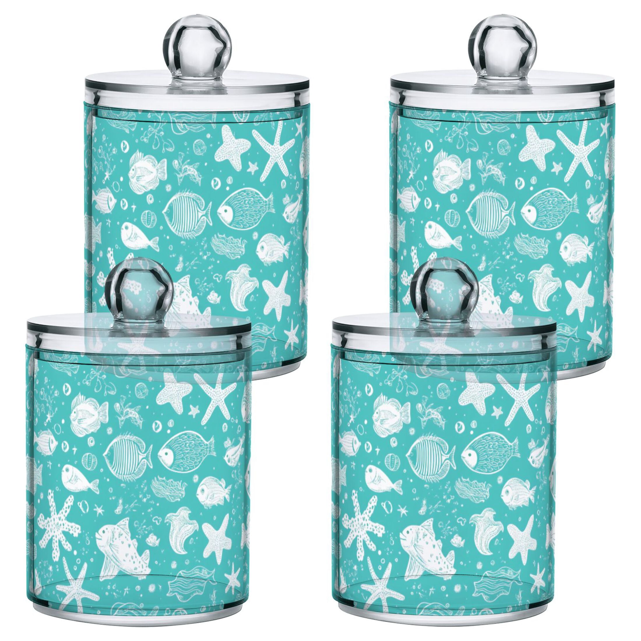 Underwater Life Sketch Bathroom Canisters Set of 4 Translucent Plastic ...