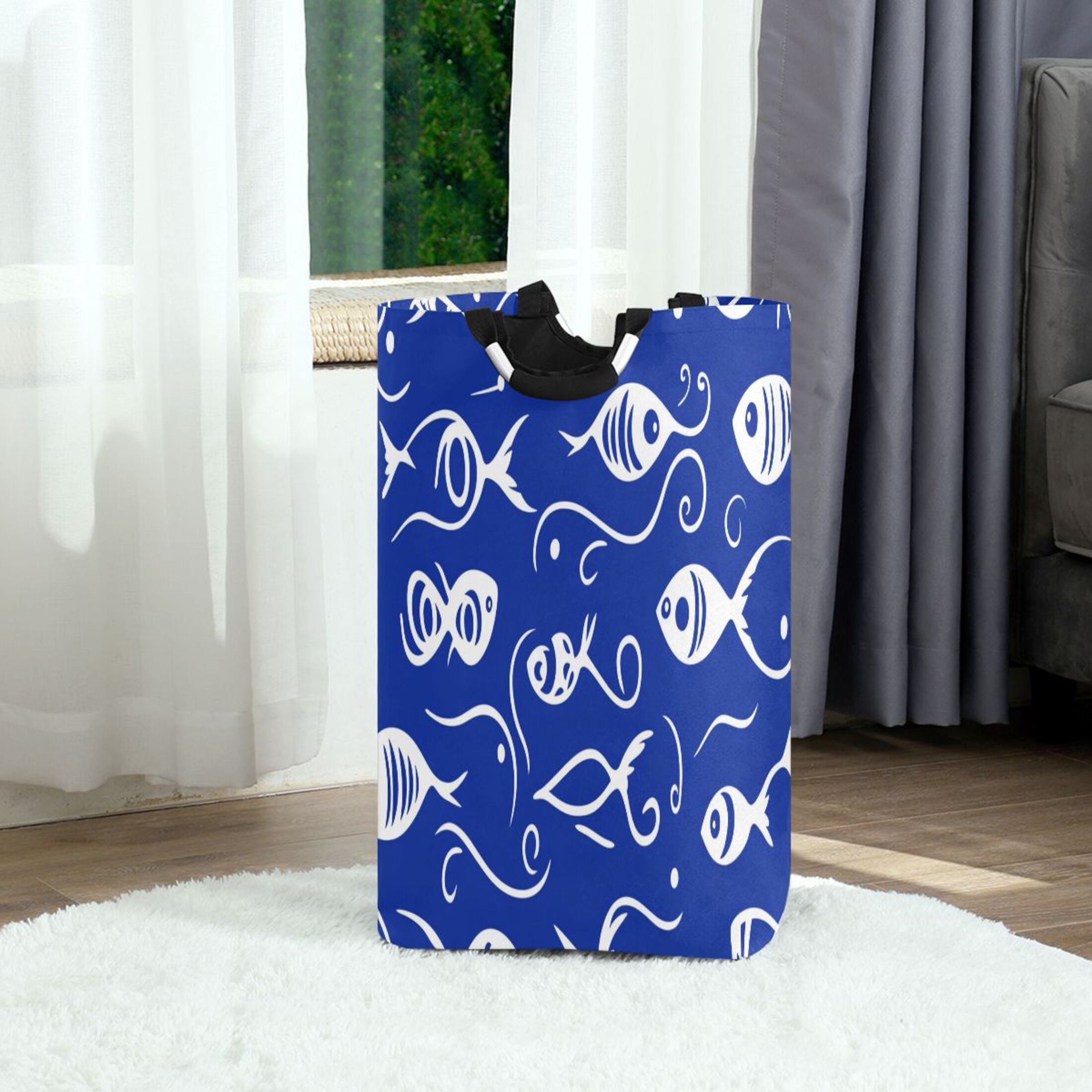 Underwater Life Sketch Fish Foldable Laundry Hamper 12.6x11x22.7in with ...