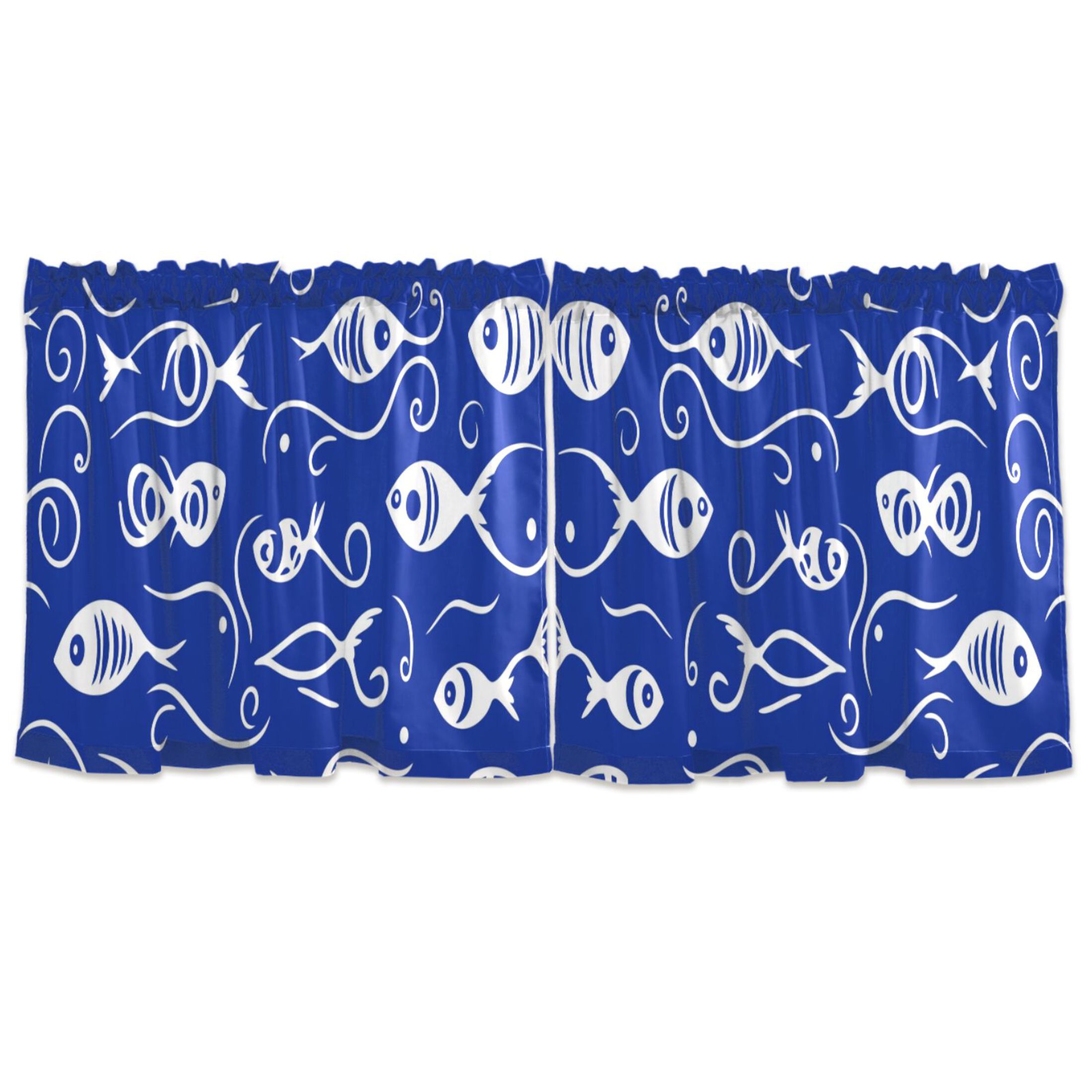 Underwater Life Sketch Fish Tier Curtains for Kitchen 57x36 Inch Semi ...