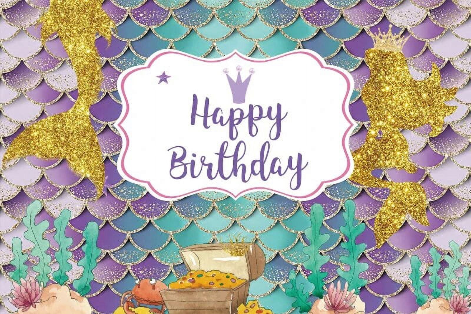 Underwater Mermaid Birthday Background Color Glitters Scales Crab Girls ...