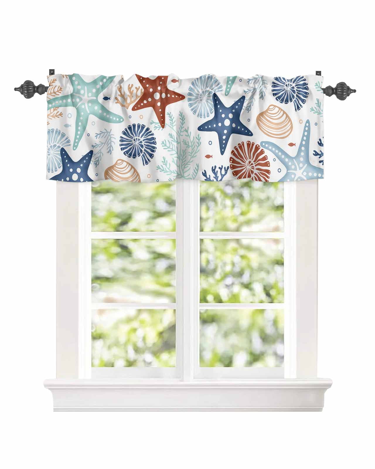 Underwater Ocean Beach Sealife Window Valances for Kitchen,Rod Pocket ...
