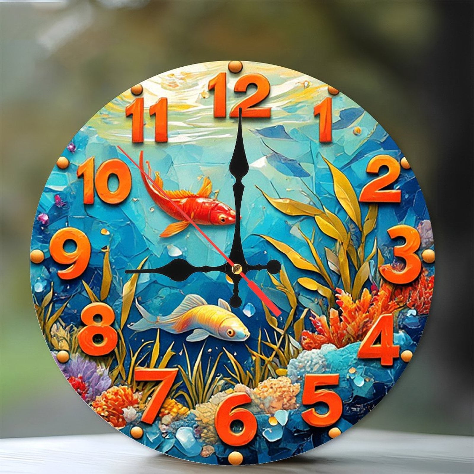 Underwater Ocean Fish Wall Clock Decor 10-Inch Silent Wooden Wall Clock ...
