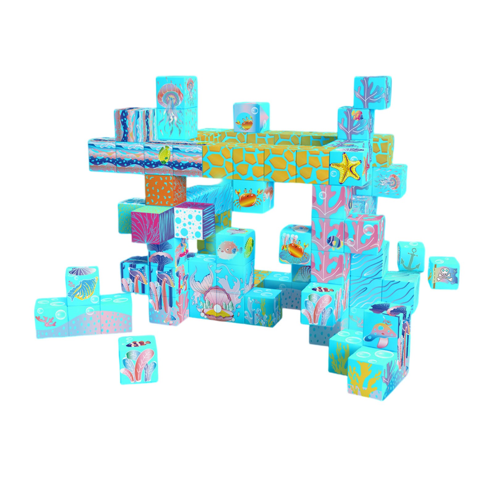 Underwater Ocean Theme Wooden Building Blocks Set for Boys Girlss ...