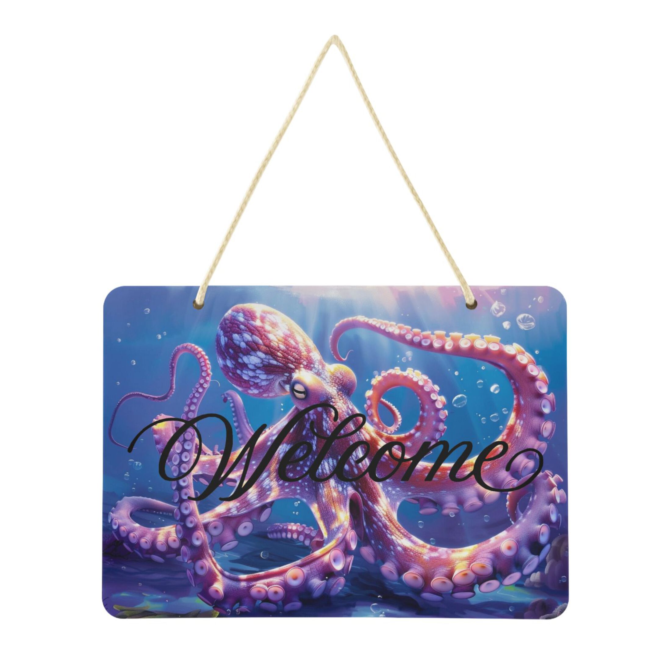 Underwater Octopus Welcome Sign Front Door PVC 14x10 inch Hanger Hello ...