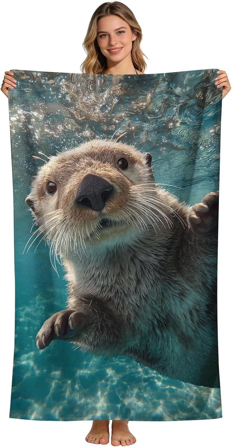 Underwater Otter Beach Towel, Detailed Wildlife Photography Print ...