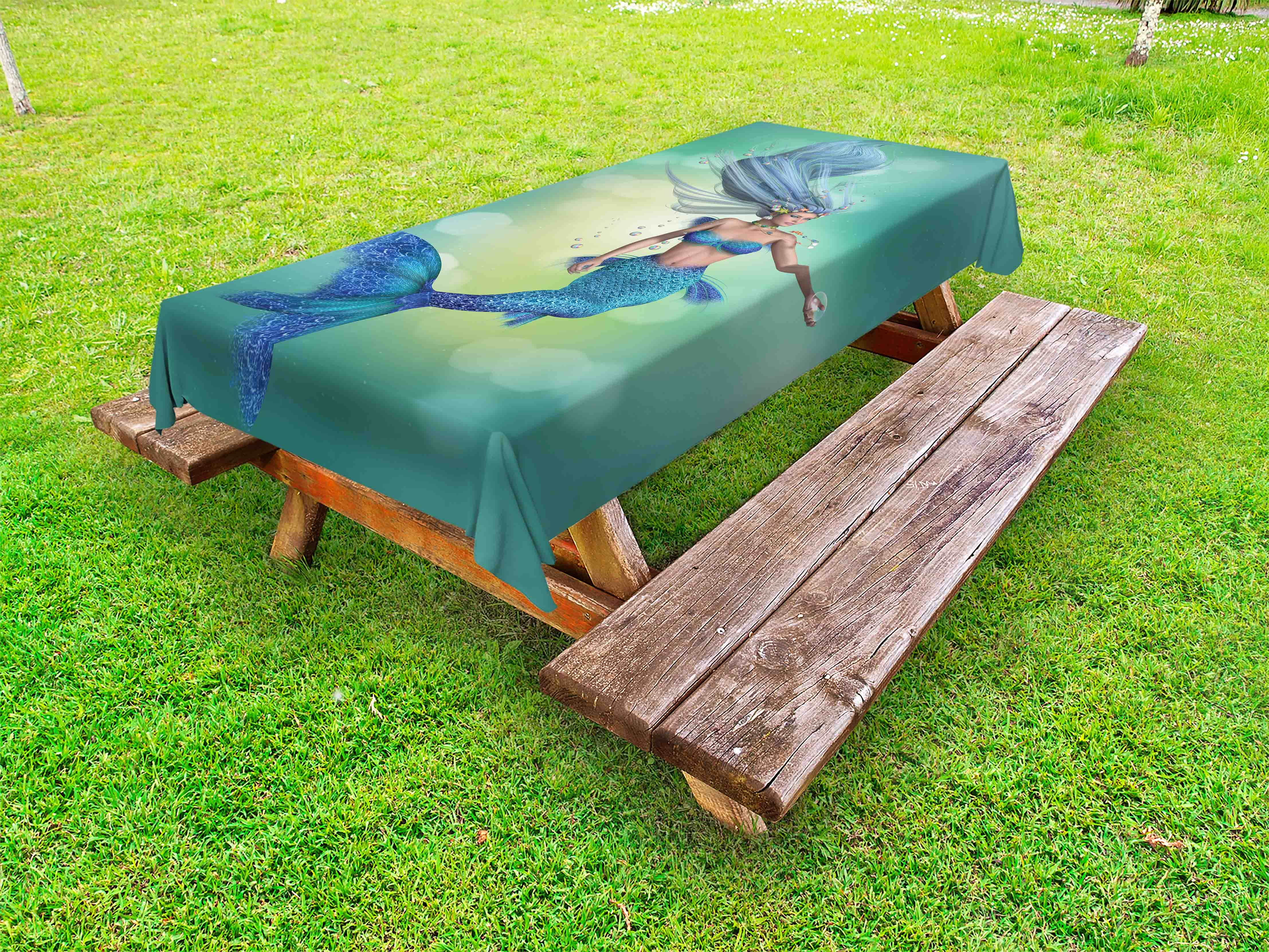 Underwater Outdoor Tablecloth, Mermaid Upper Body of a Woman and the ...