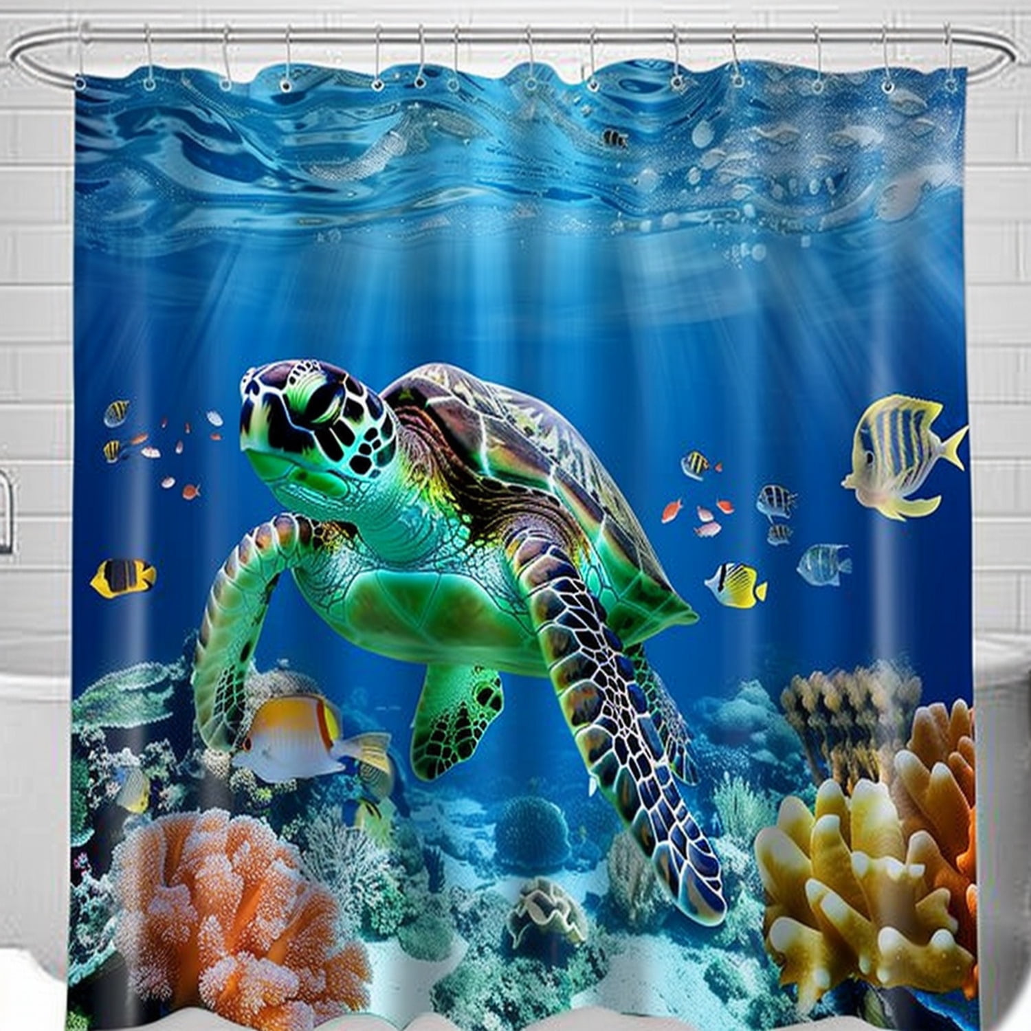 Underwater Paradise Shower Curtain 3D Ocean Turtle Fish and Coral ...