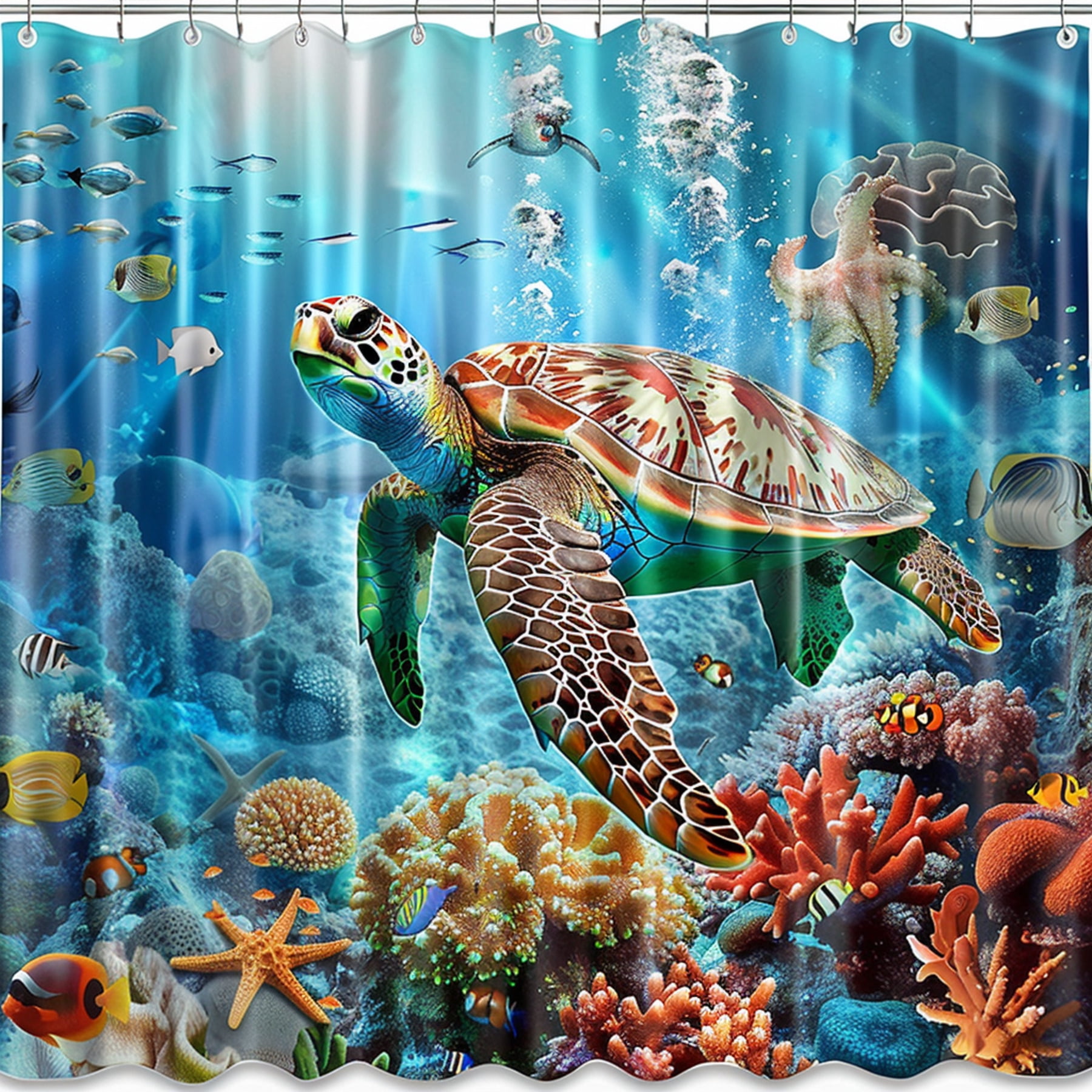 Underwater Paradise Shower Curtain Sea Turtle Coral Reef Fish Octopus ...