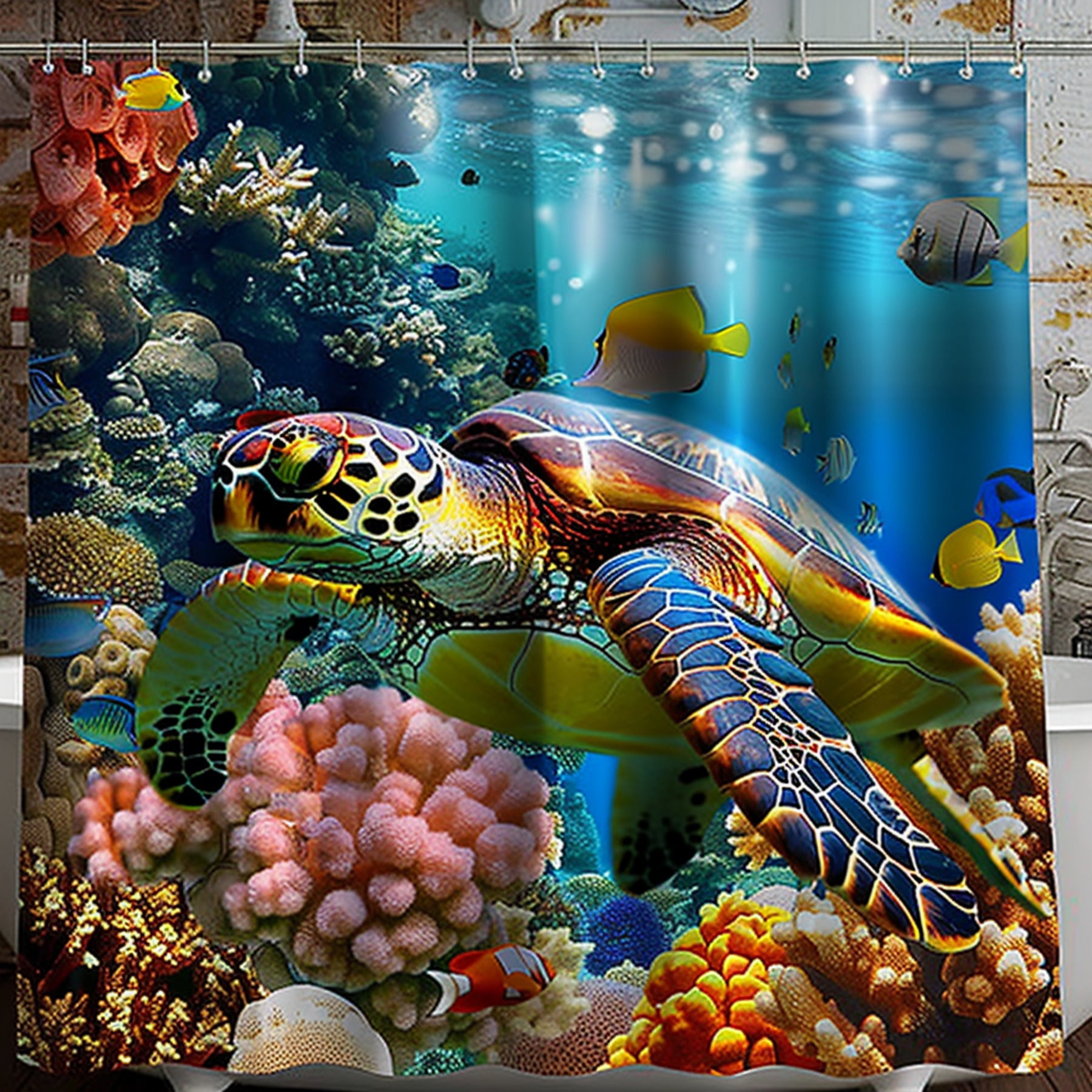 Underwater Paradise Turtle And Coral Reef Shower Curtain For A Splash