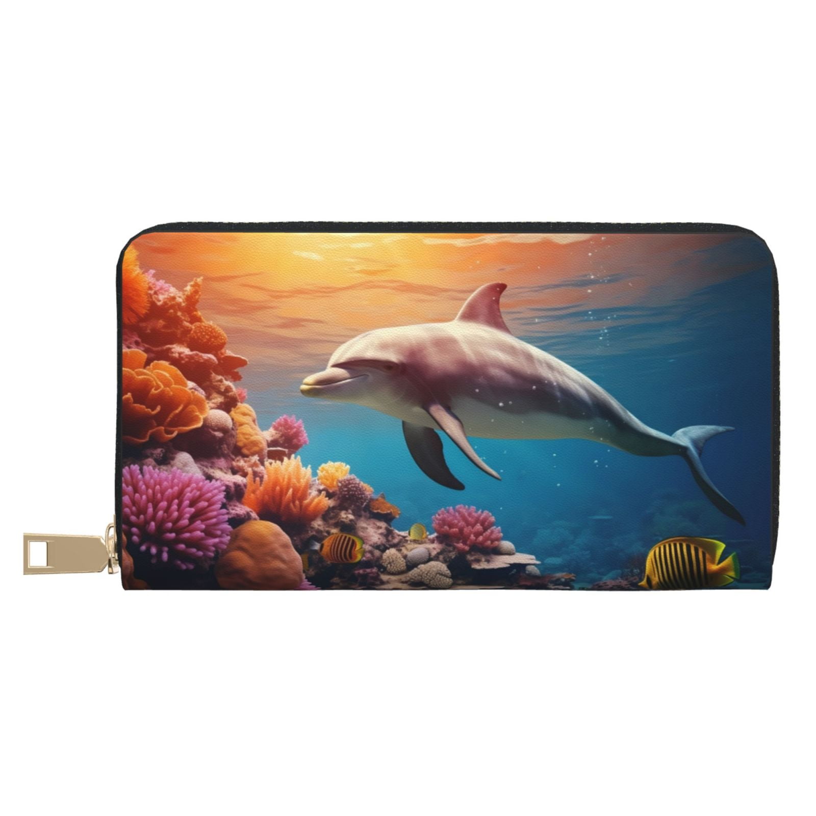 Underwater Plant Dolphin Wallet Women, Leather Bifold Multi Card Wallet ...