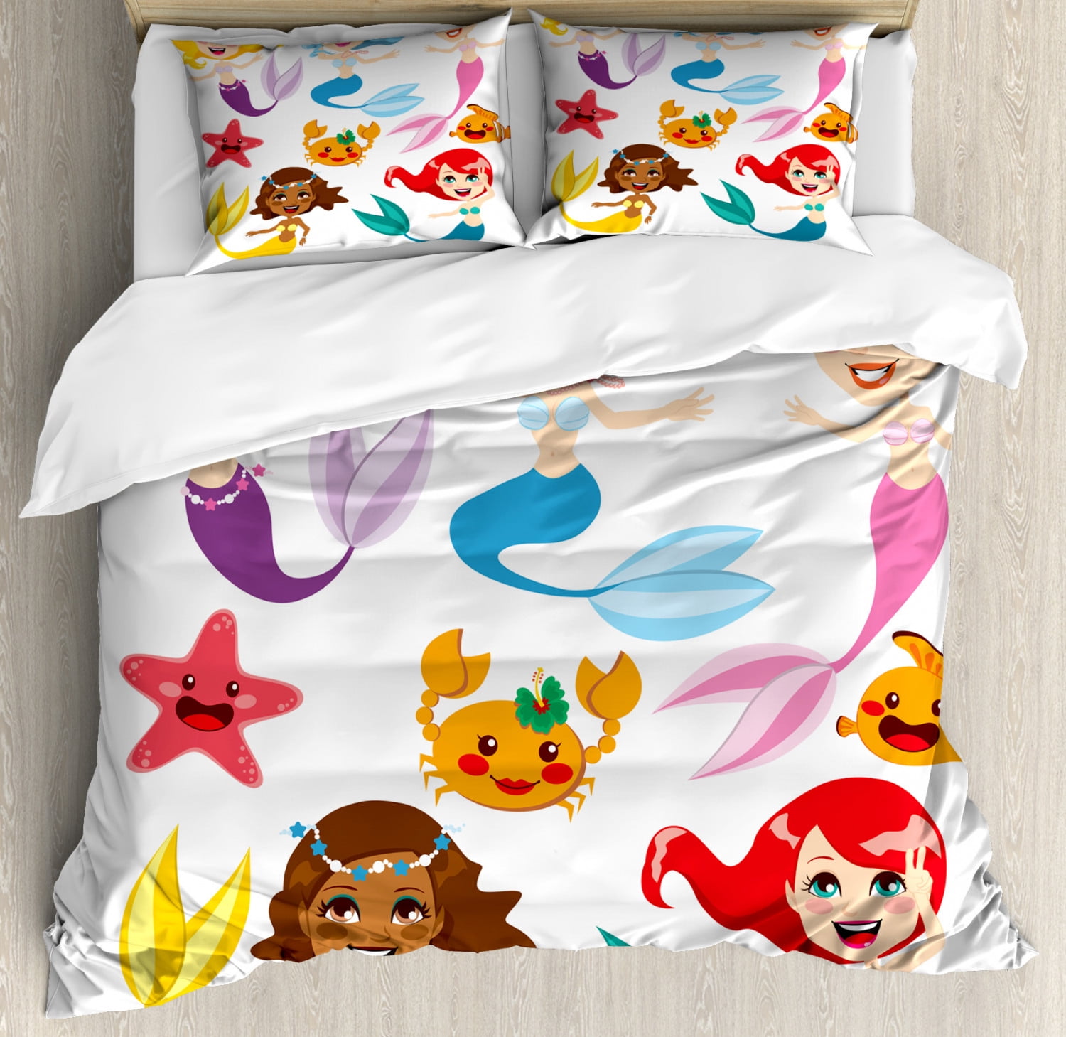Underwater Queen Size Duvet Cover Set, Illustration of Cute Colorful ...