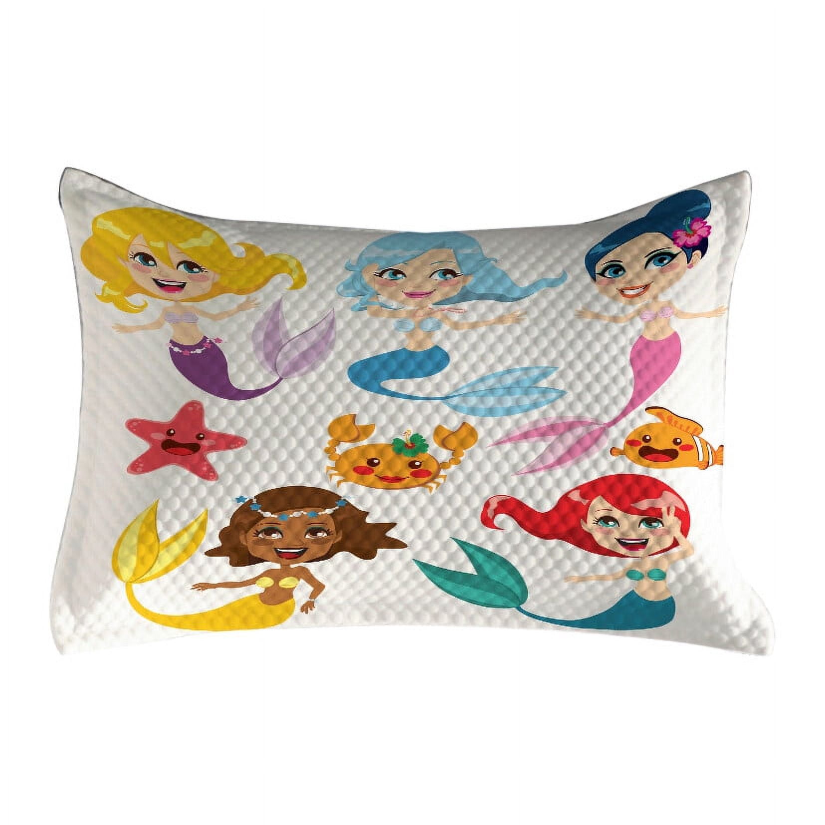 Underwater Quilted Pillowcover, Illustration of Colorful Mermaids and ...