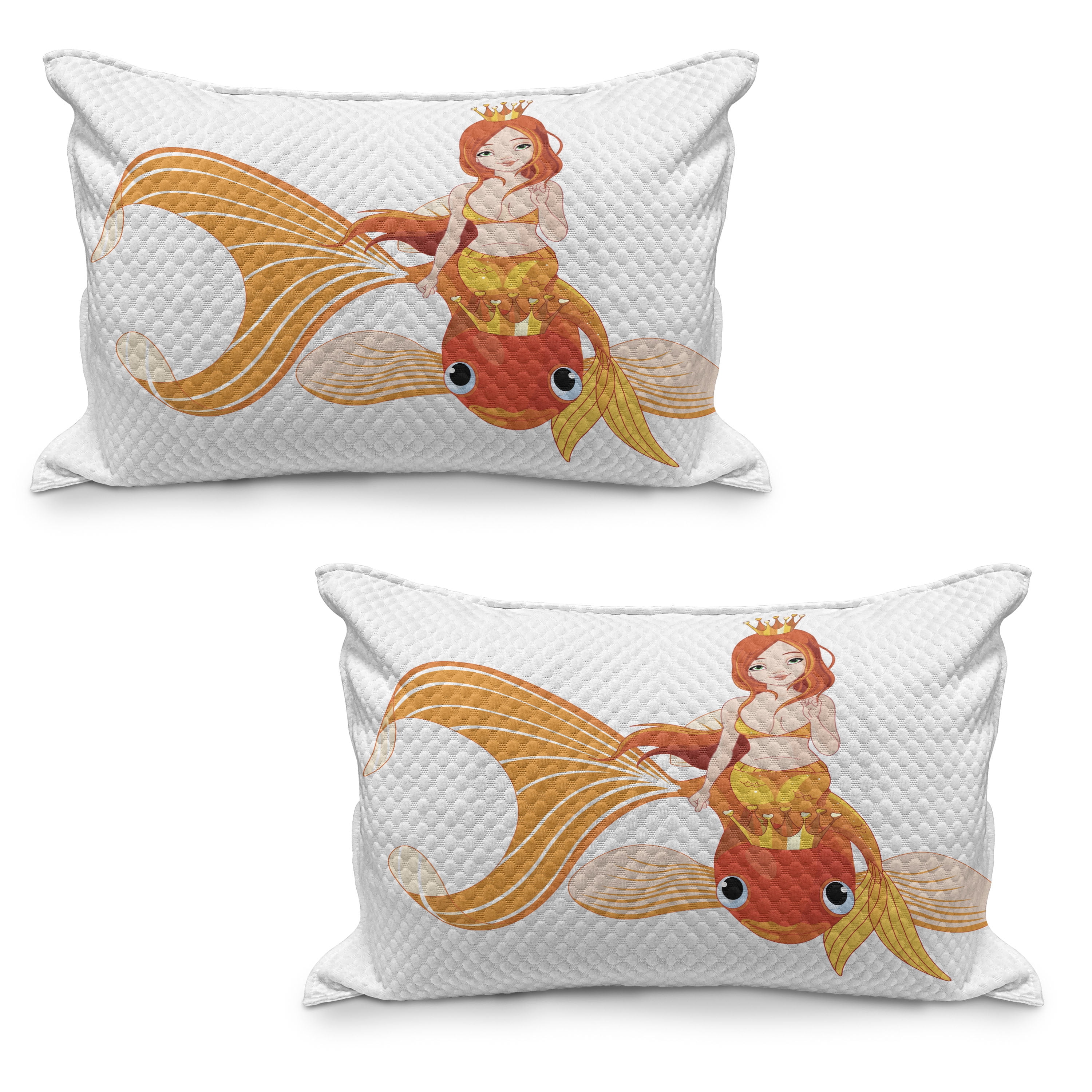 Underwater Quilted Pillowcover Set of 2, Cartoon Mermaid Riding on ...