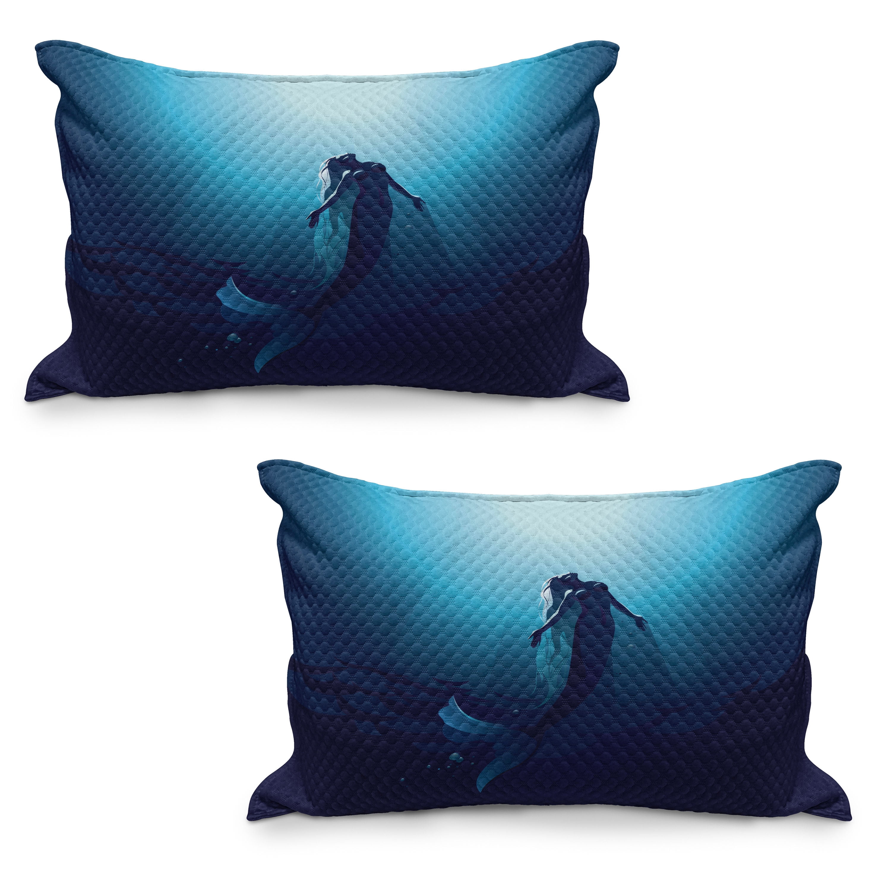 Underwater Quilted Pillowcover Set of 2, Fantasy Mermaid in the Deep ...