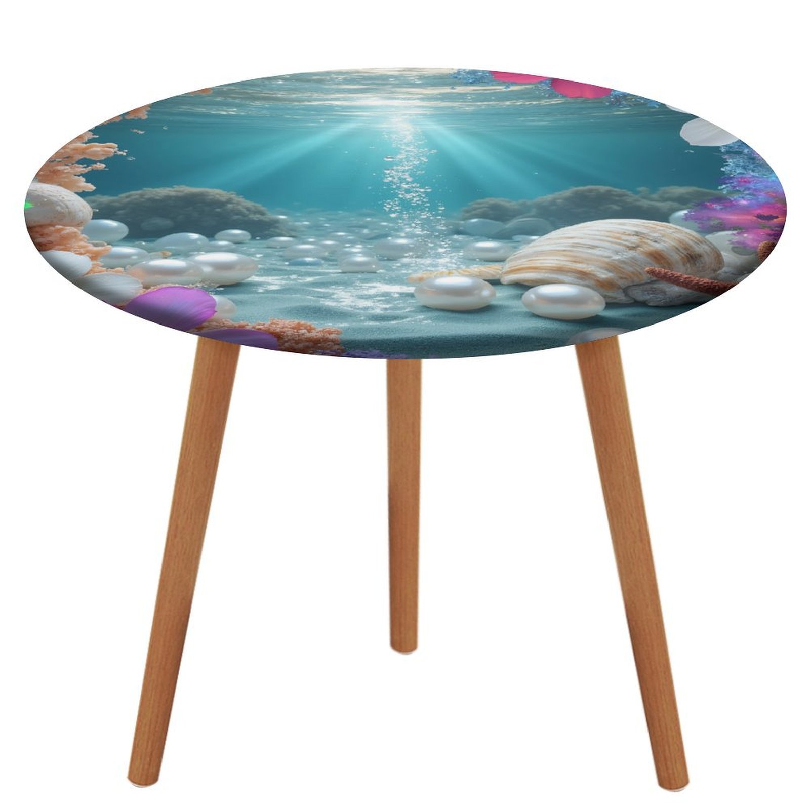 Underwater Scene with Flowers And Pearls Tablecloth Round Elastic ...