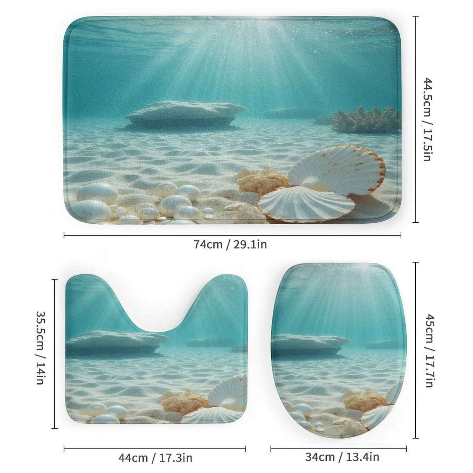 Underwater Scene with Pearls And Shells Bathroom Rugs Sets 3 Piece ...